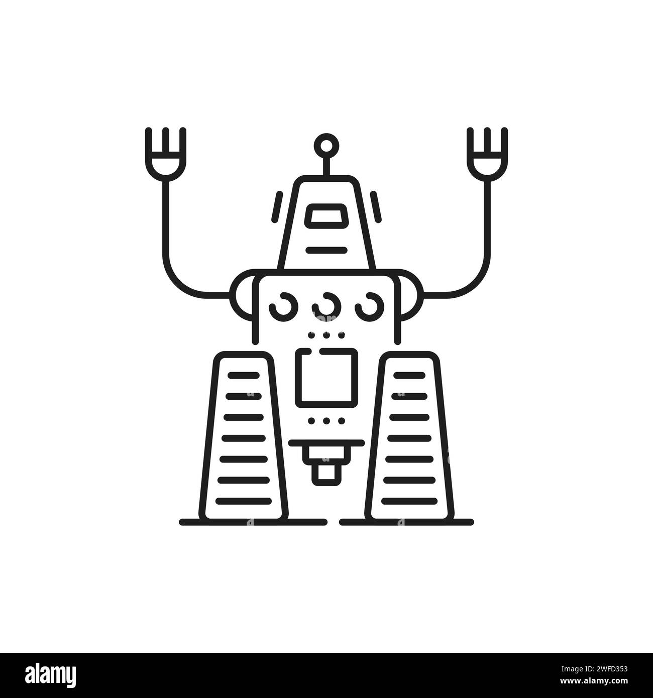 Robot vintage avec des traces de ligne et icône de contour. Robot Alien ...