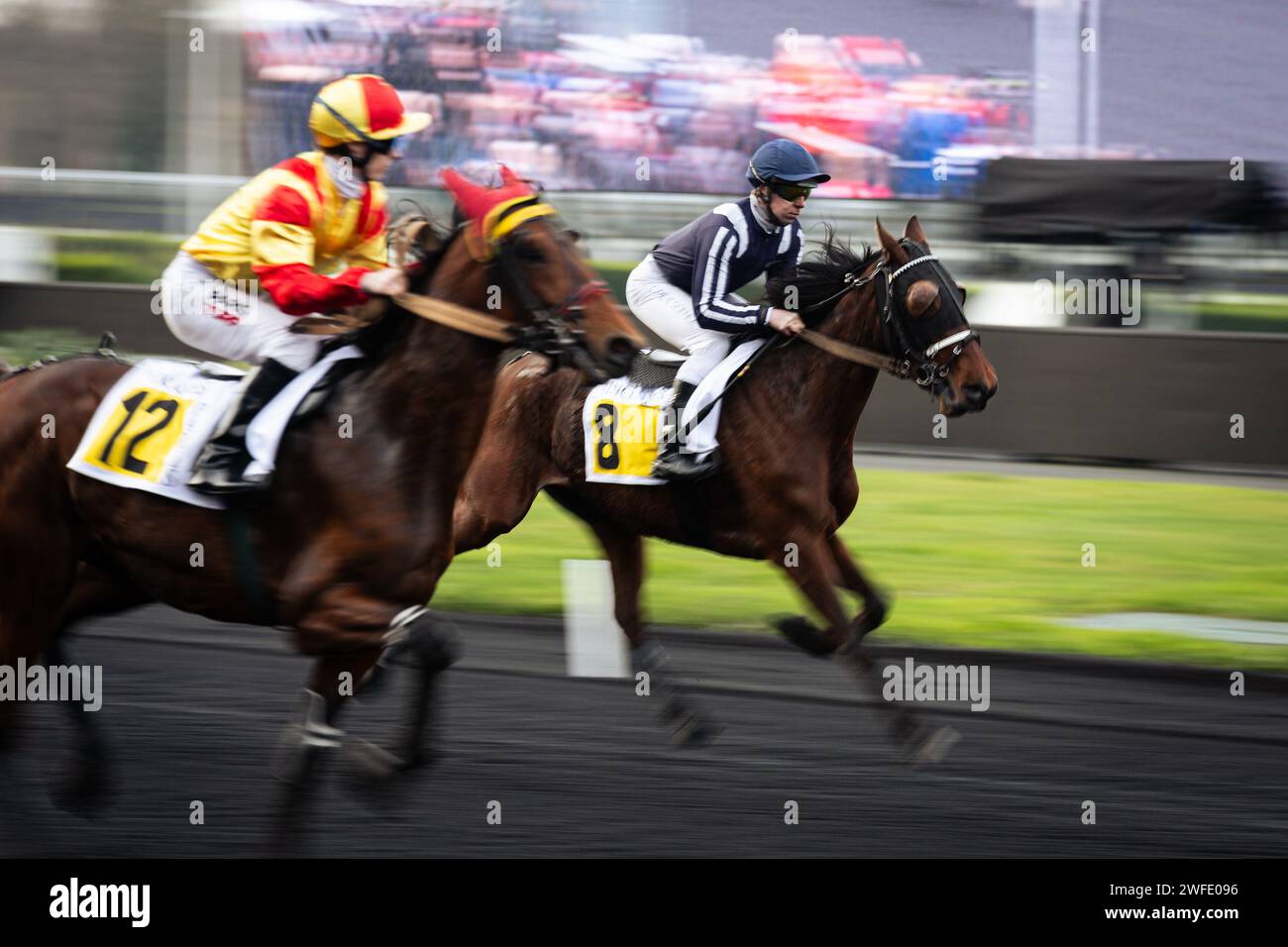Les jockeys Benjamin Rochard (G) et Alexis Collette (D) vus en action ...