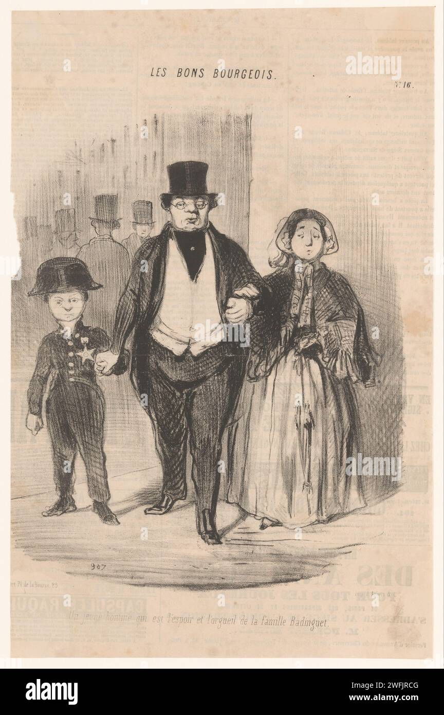 Couple marche avec fils dans la rue, Honoré Daumier, 1846 caricatures ...