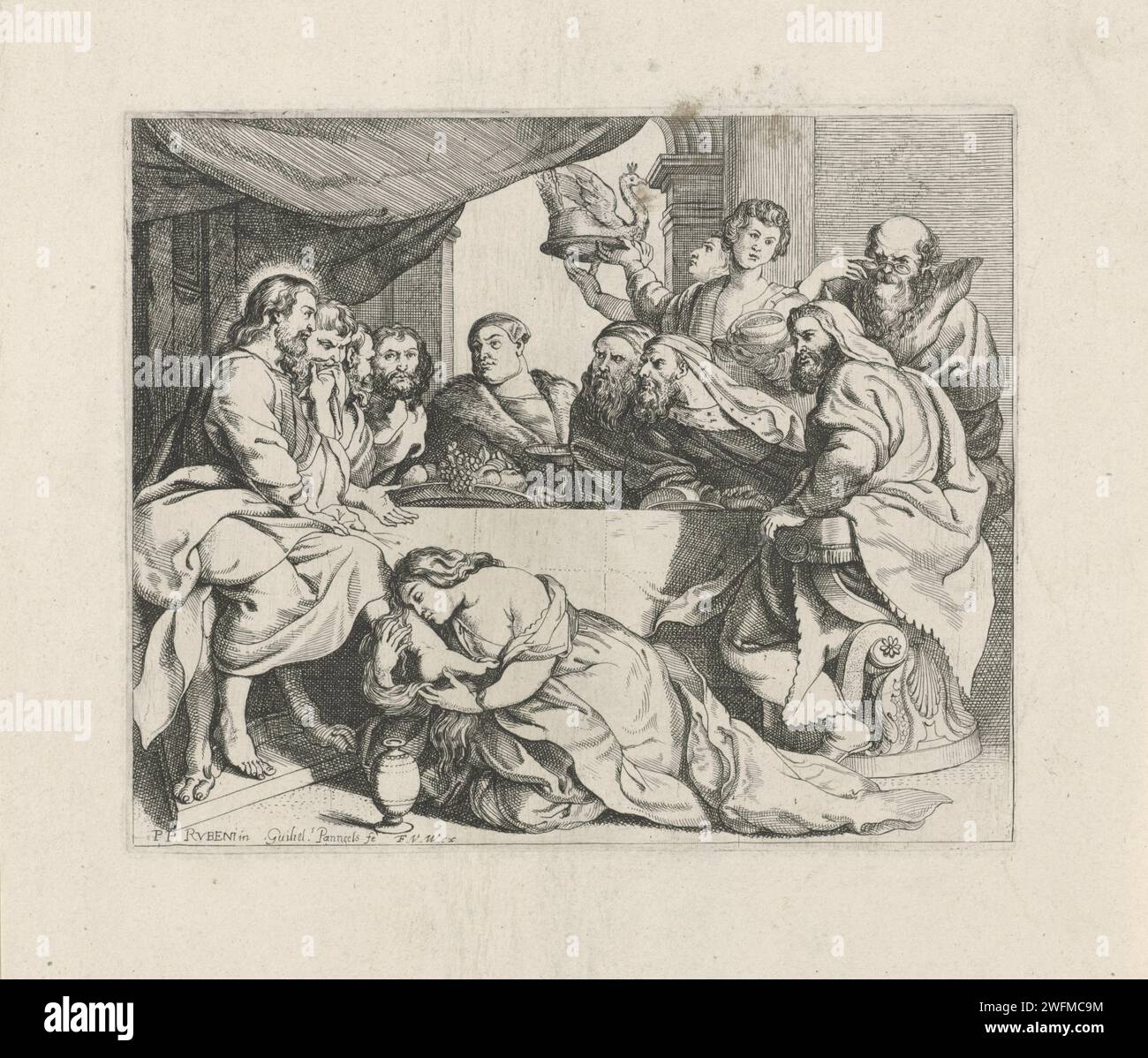 Maria Magdalena oint les pieds du Christ, Willem Panneels, d'après ...