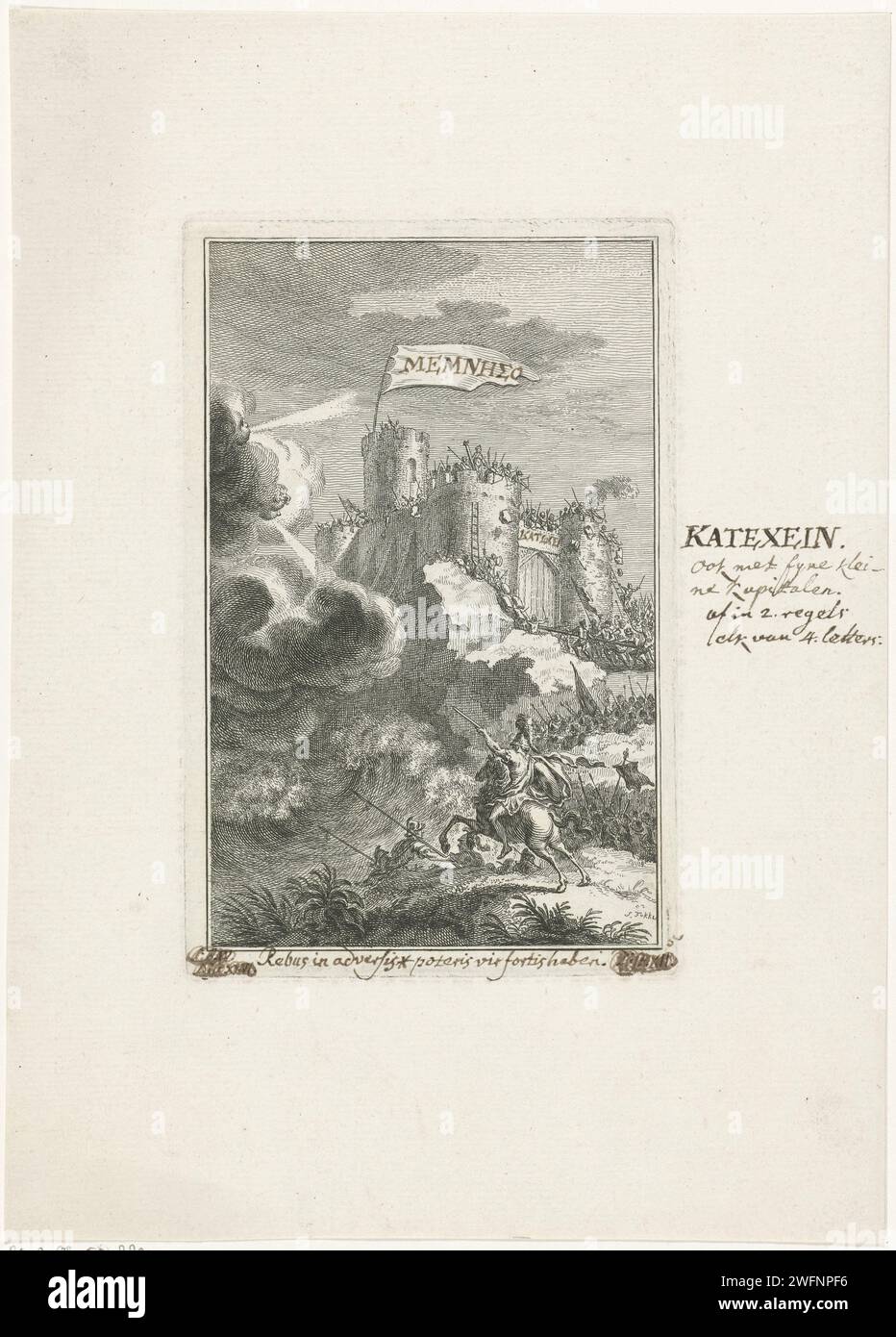 Attaque d'un château, Simon Fokke, 1759 soldats gravés à cheval et à ...