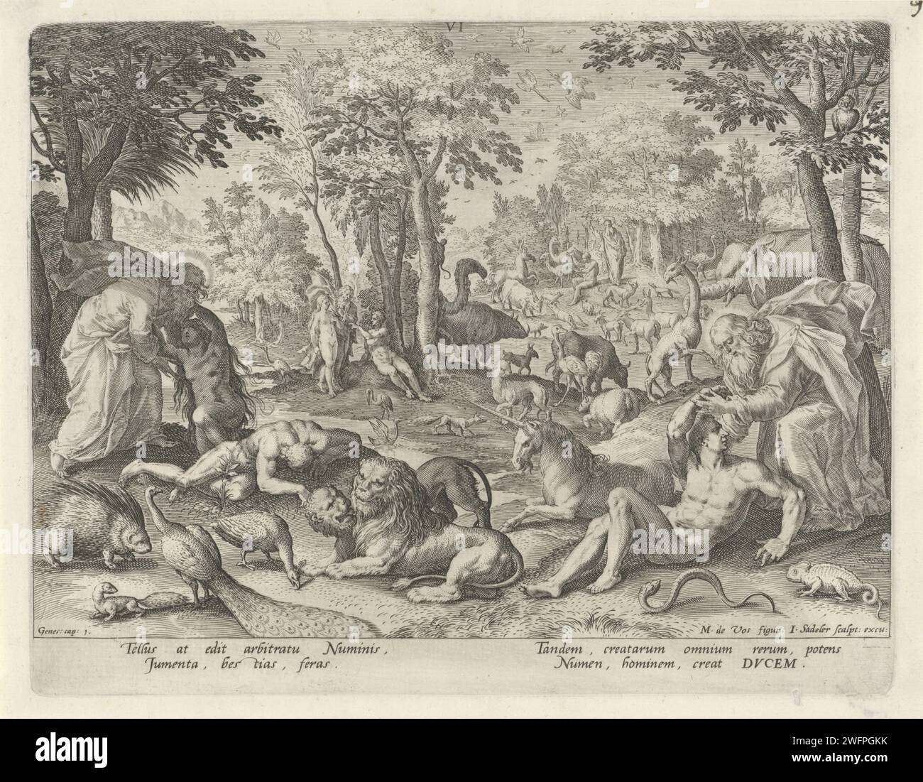Création d'Adam et Eva, Johann Sadeler (I), après Maerten de vos, 1588 ...