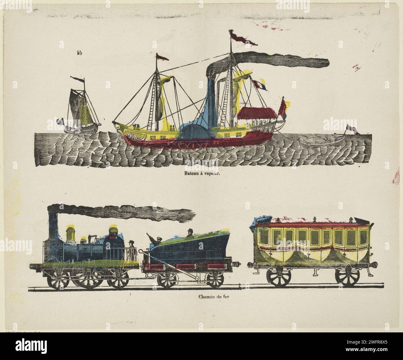 Botte et train, 1827 - 1894 imprimer feuille avec 2 spectacles. Ci ...