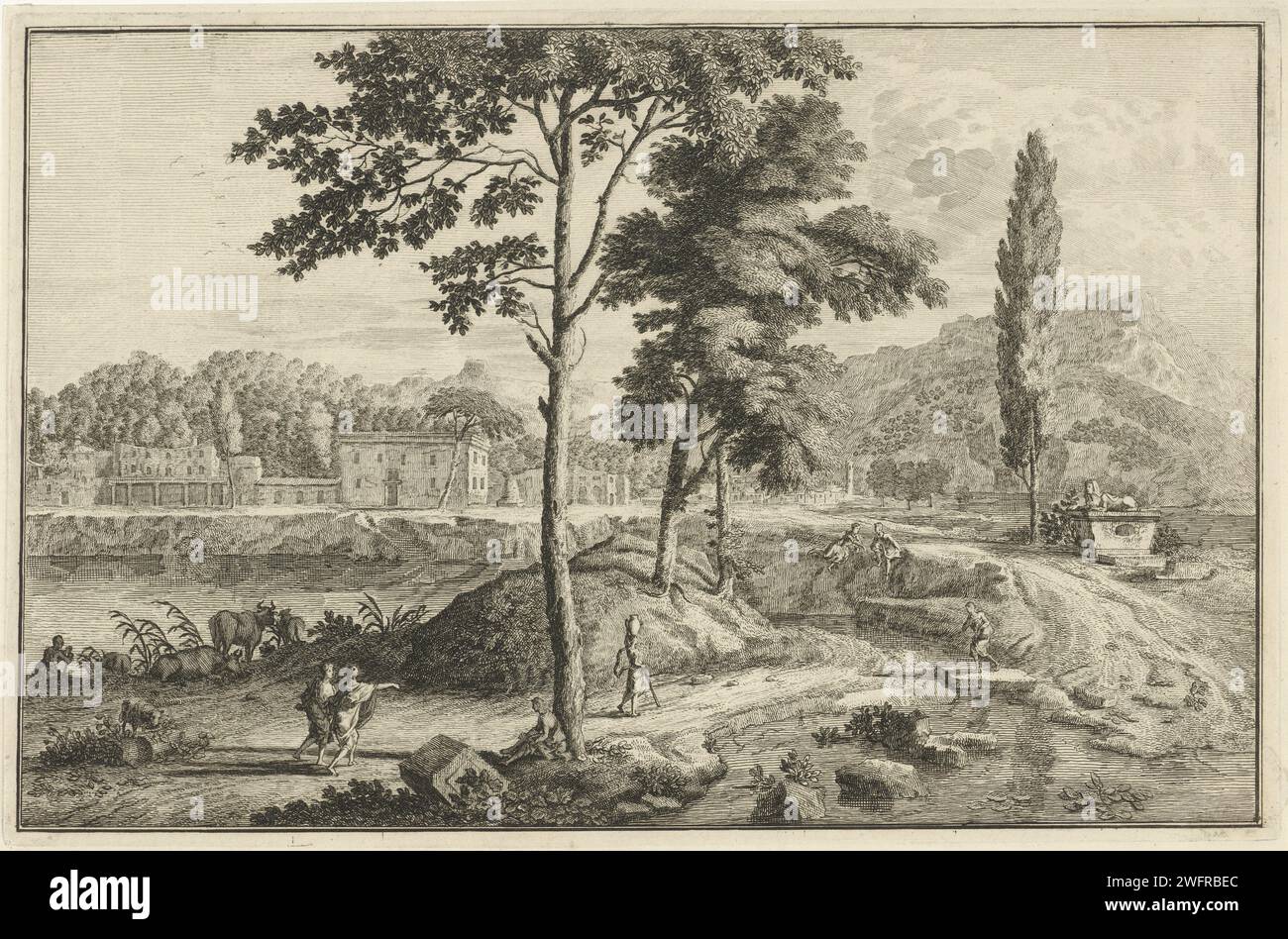 Paysage fluvial arcadien avec sphinx, Adolf van der Laan, d'après ...