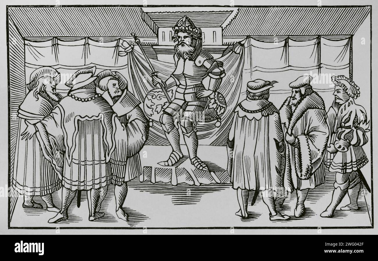 La Cour d'un baron. Gravure d'après une gravure sur bois dans ...