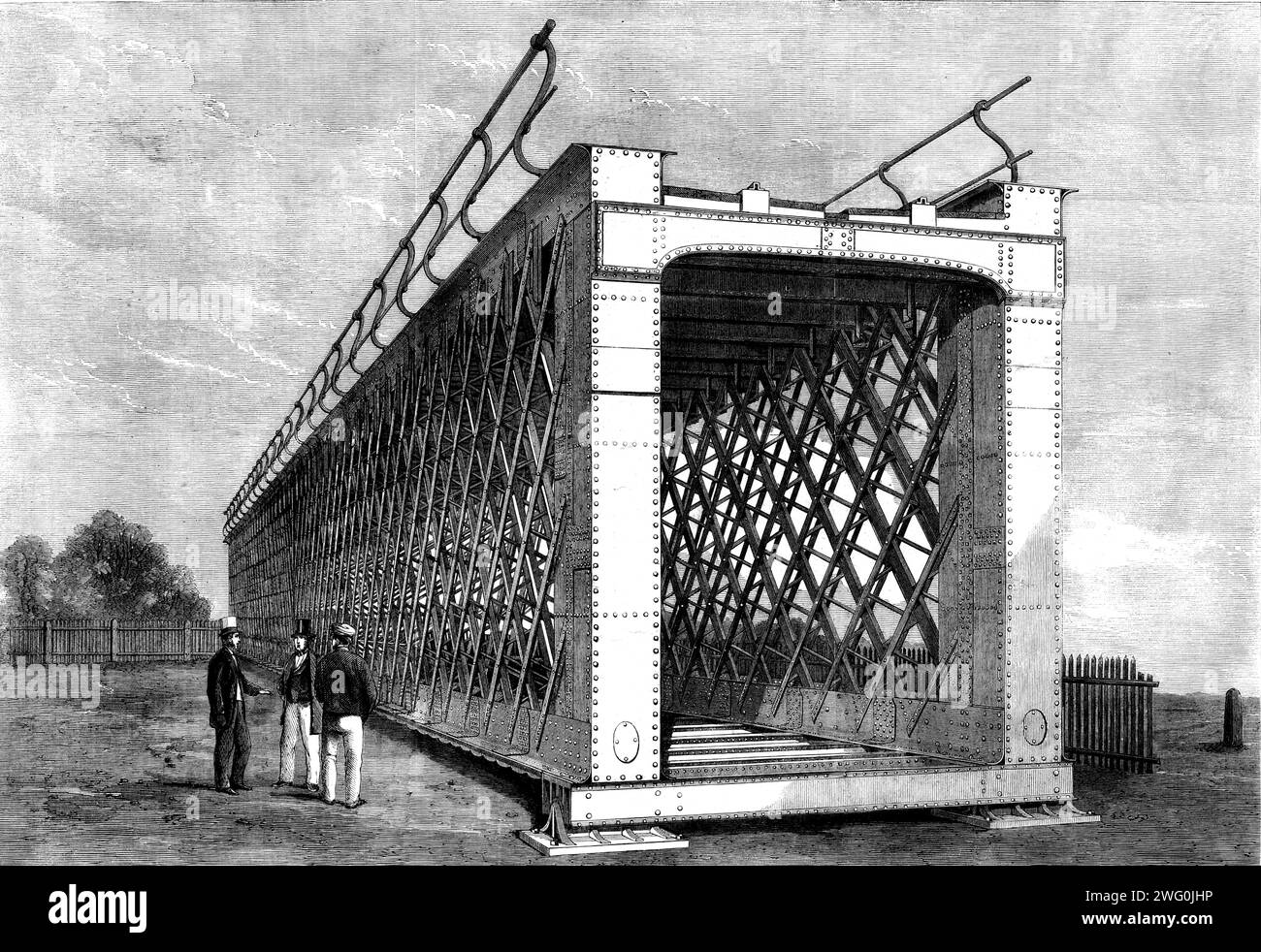 Travée d'un grand pont en treillis de fer pour traverser la rivière ...