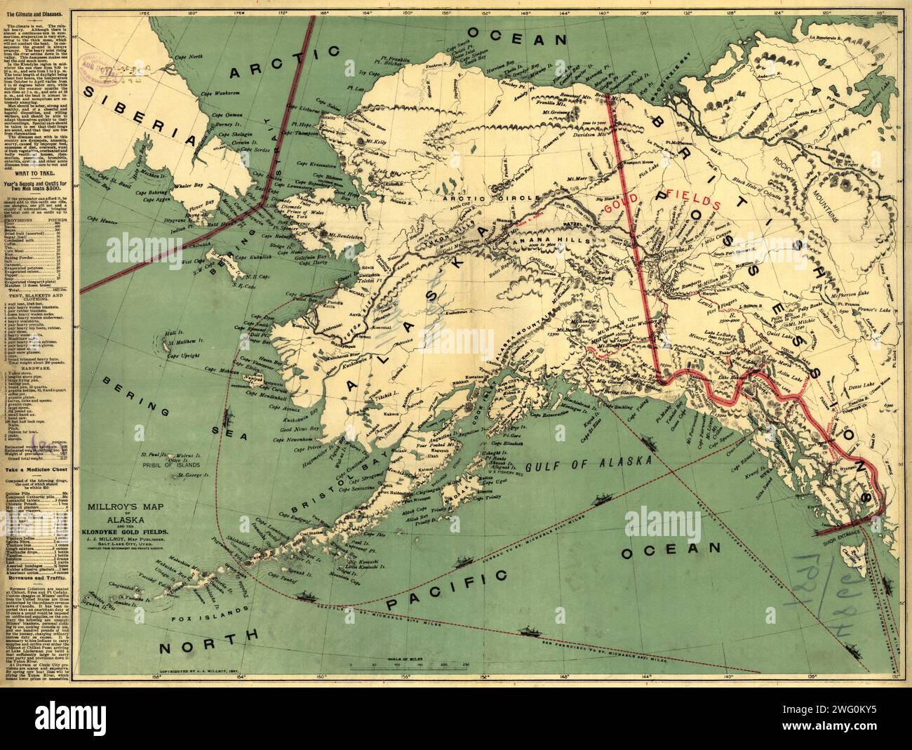 Carte de Millroy de l'Alaska et des champs aurifères du Klondyke, 1897 ...