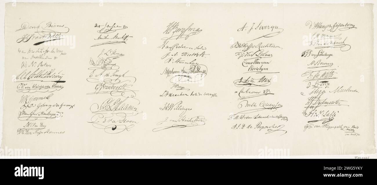 Feuille avec signatures des membres de la Réunion des significatifs ...