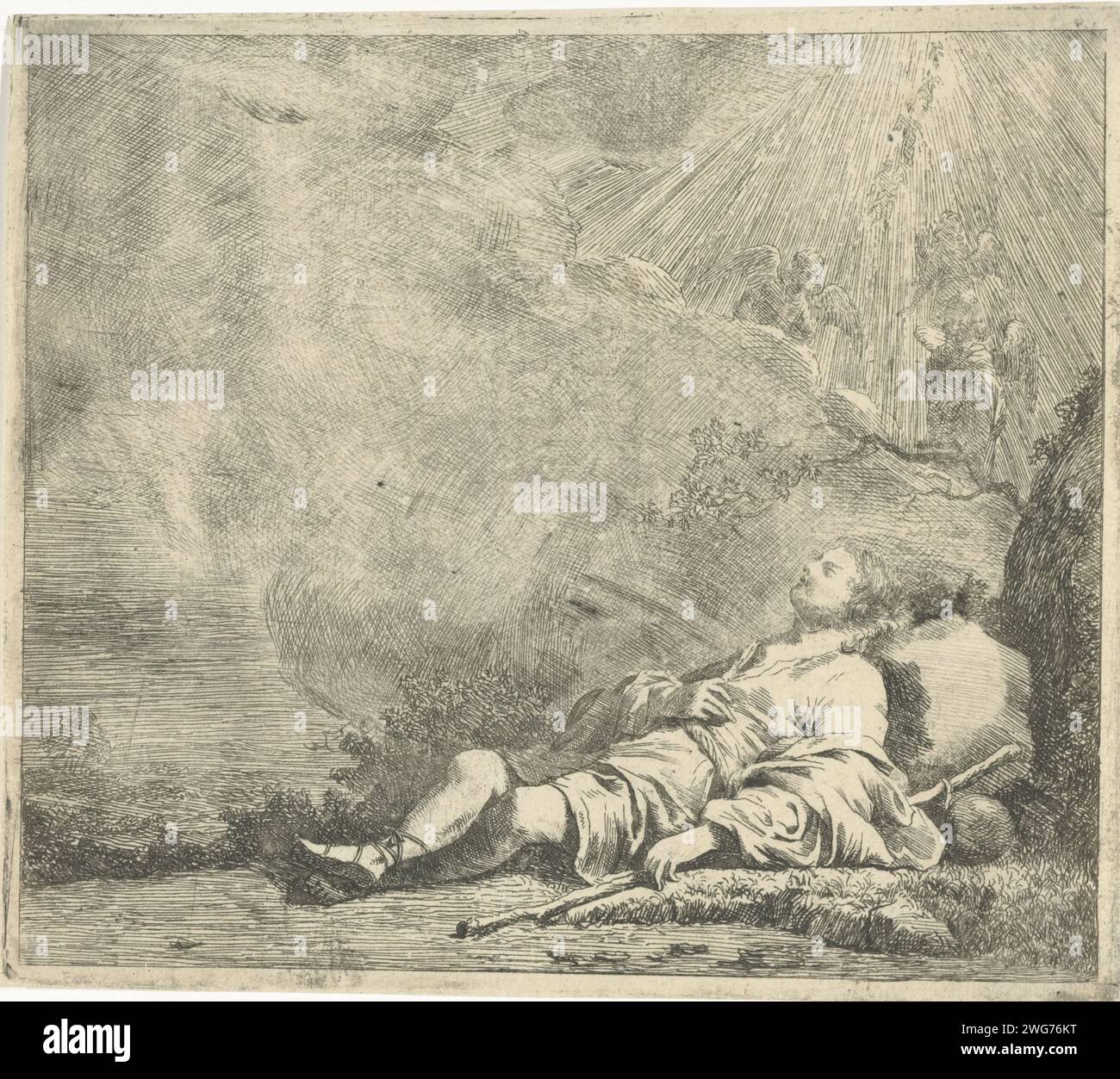 Jacobs Ladder, Rembrandt van Rijn (suiveur de), 1616 - 1719 print Jakob ...