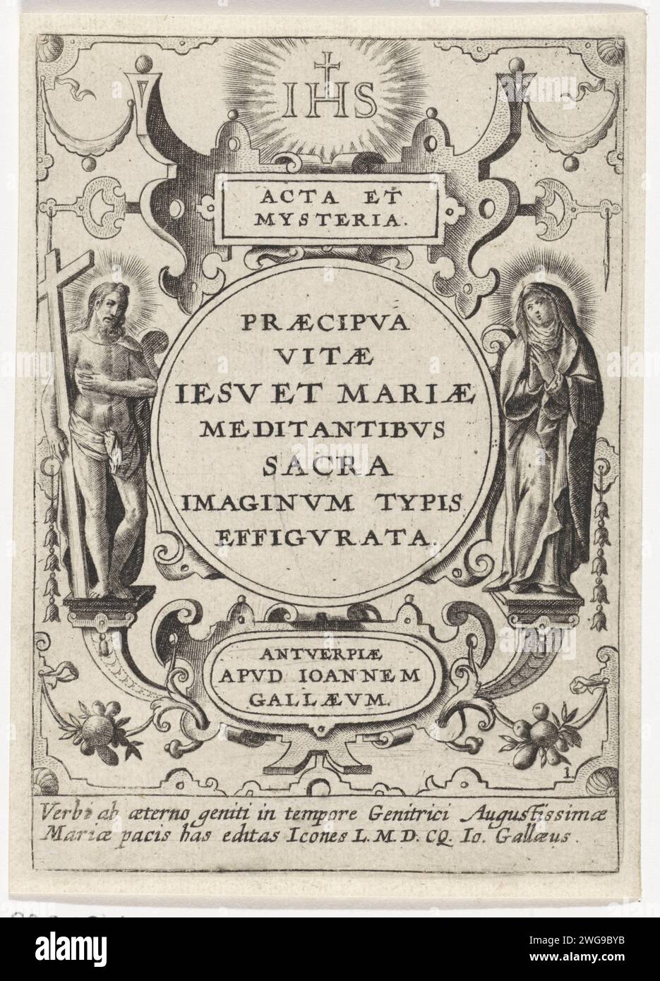 Médaillon avec titre, flanqué de Christ et Maria, Hieronymus Wierix (possible), 1615 - 1676 ...