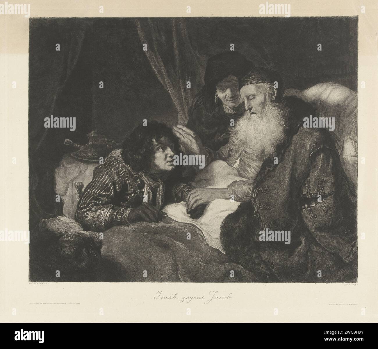 Isaac bénissant Jacob, Carel Lodewijk Dake, après Govert Flinck, 1889 ...
