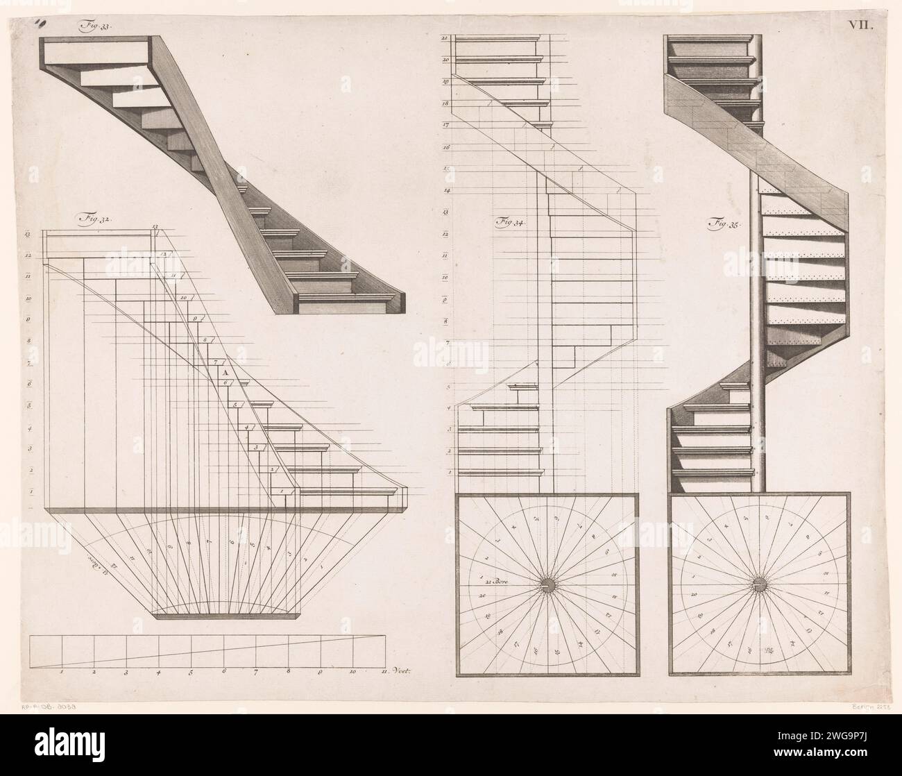 Dessins techniques des escaliers, Jan Schenk, d'après Tieleman van der ...