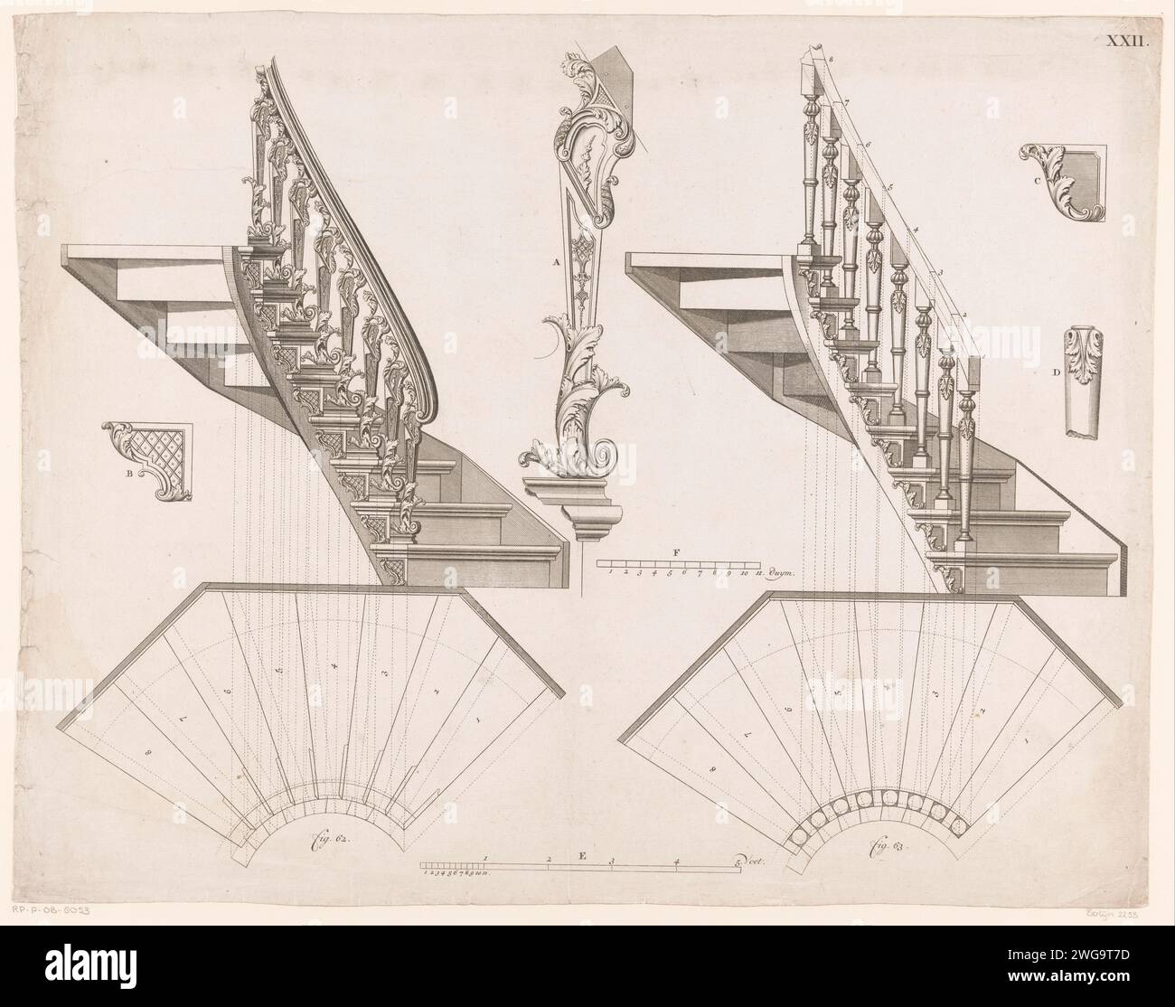 Dessins techniques des escaliers, Jan Schenk, d'après Tieleman van der ...