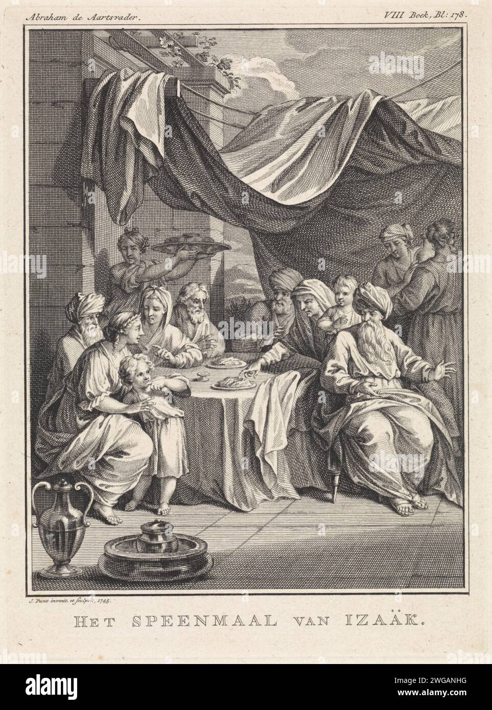 Abraham donne un festin pour Isaac, Jan Punt, 1745 print Abraham donne ...