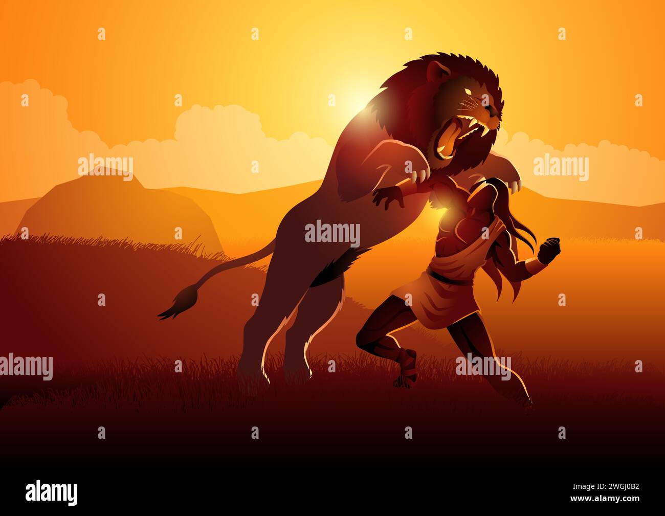 Samson and the lion Banque d'images vectorielles - Alamy