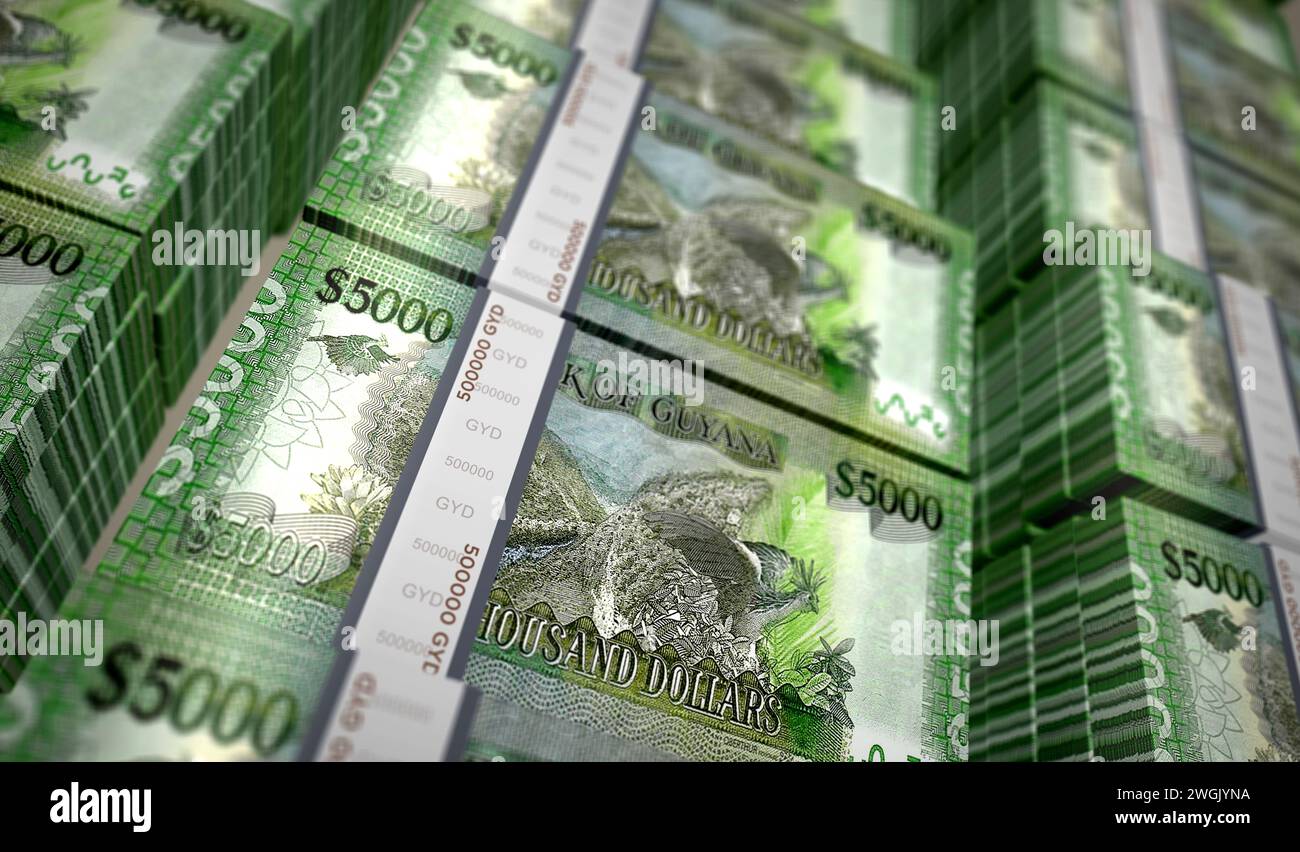 Guyana Money dollars Guyanais Money Pack illustration 3D. 5000 piles de ...