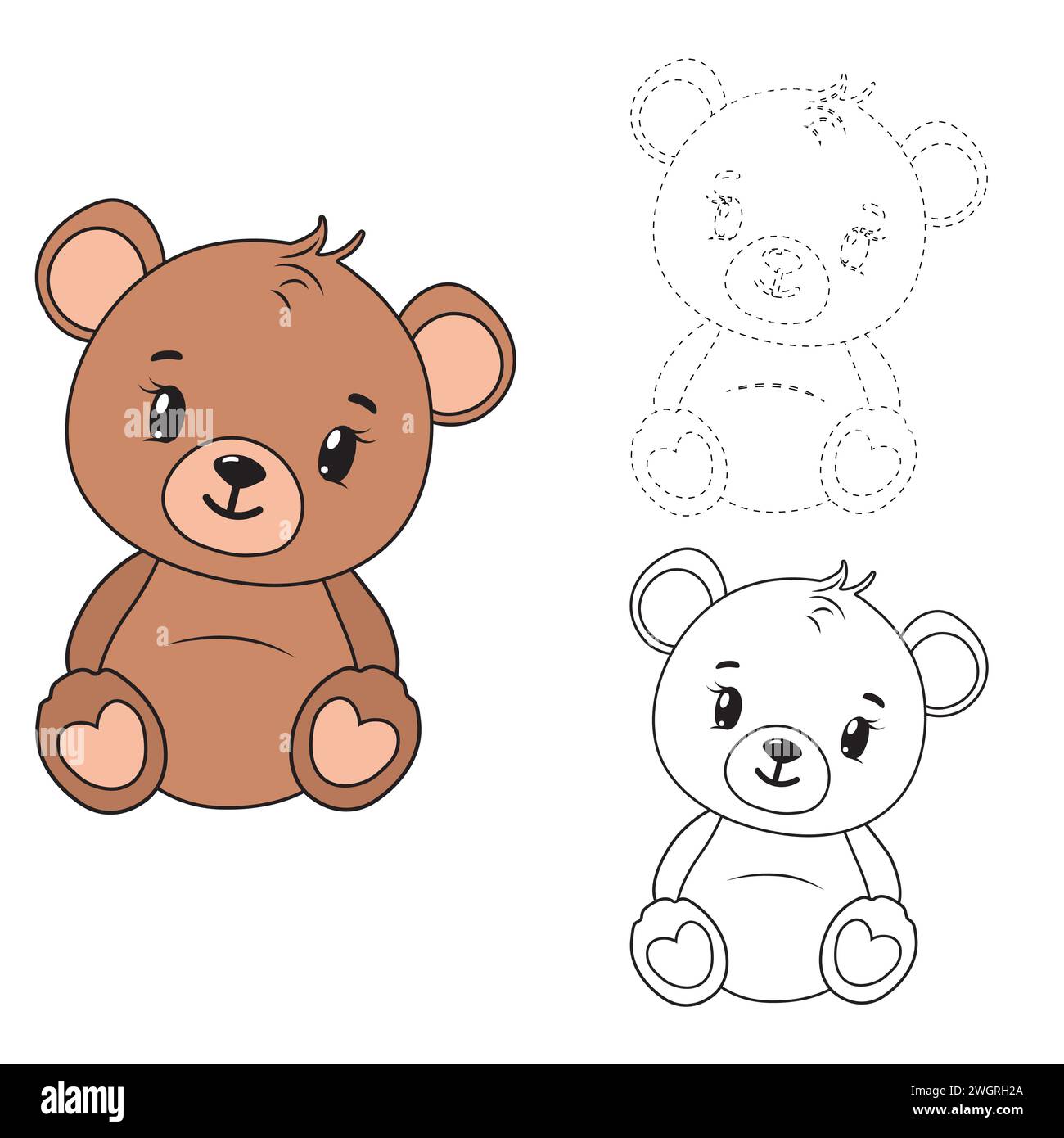 Reliez les points et la page de coloriage. Ours en peluche. Papier à ...