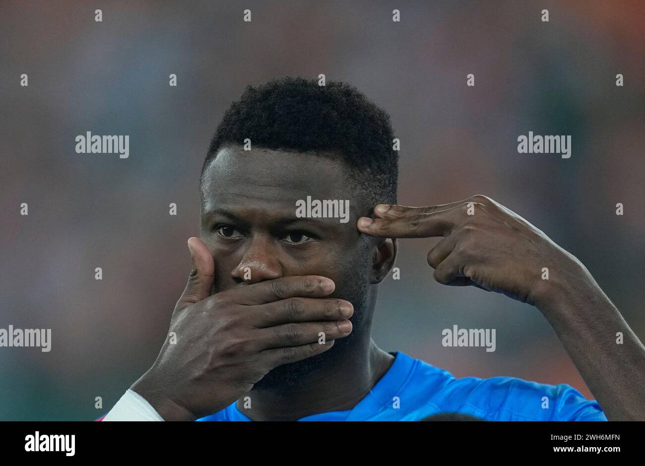 07 février 2024 : le Chancel Mangulu Mbemba (RD Congo) fait des gestes ...