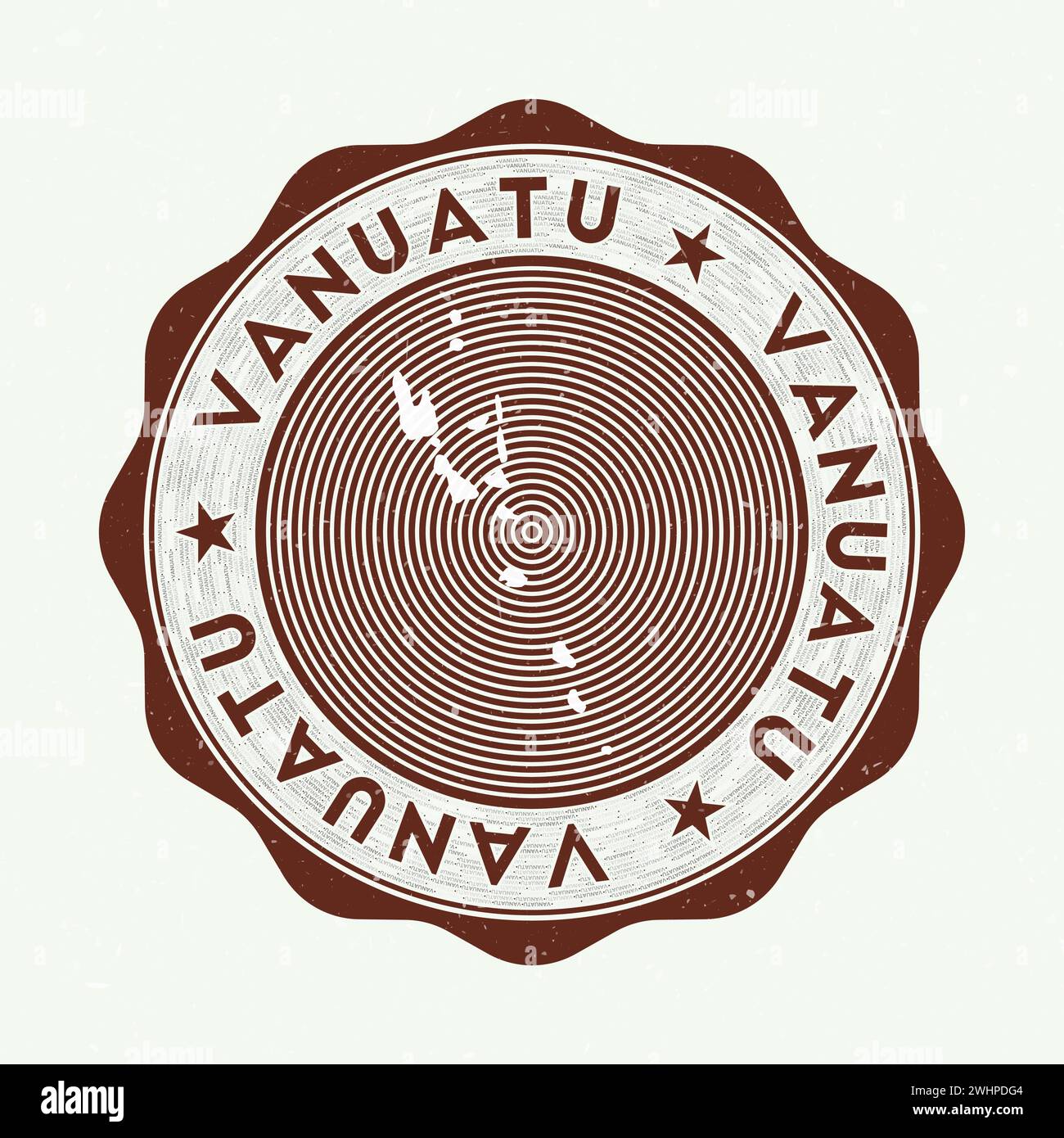 Sceau Vanuatu. Logo rond de pays avec la forme de Vanuatu et le nom du ...