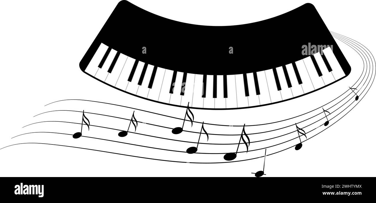 Instruments de musique. Clavier de piano à côté de la vague de musique ...