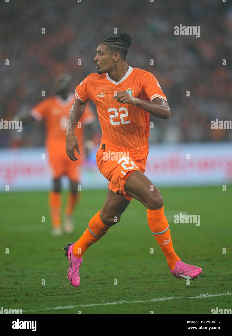 11 février 2024 : Sébastien Romain Teddy Haller (Côte d'Ivoire) regarde ...