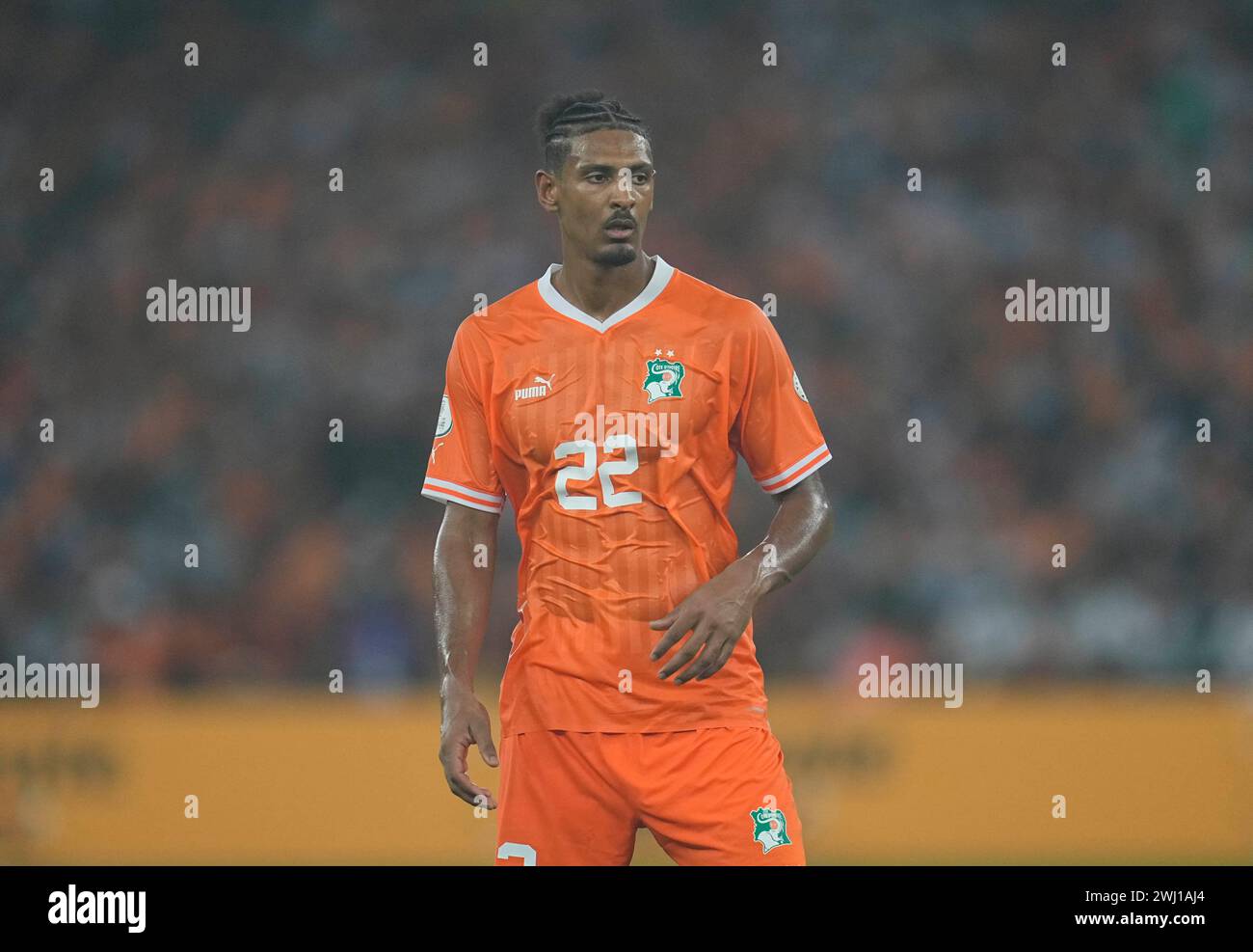 11 février 2024 : Sébastien Romain Teddy Haller (Côte d'Ivoire) regarde ...