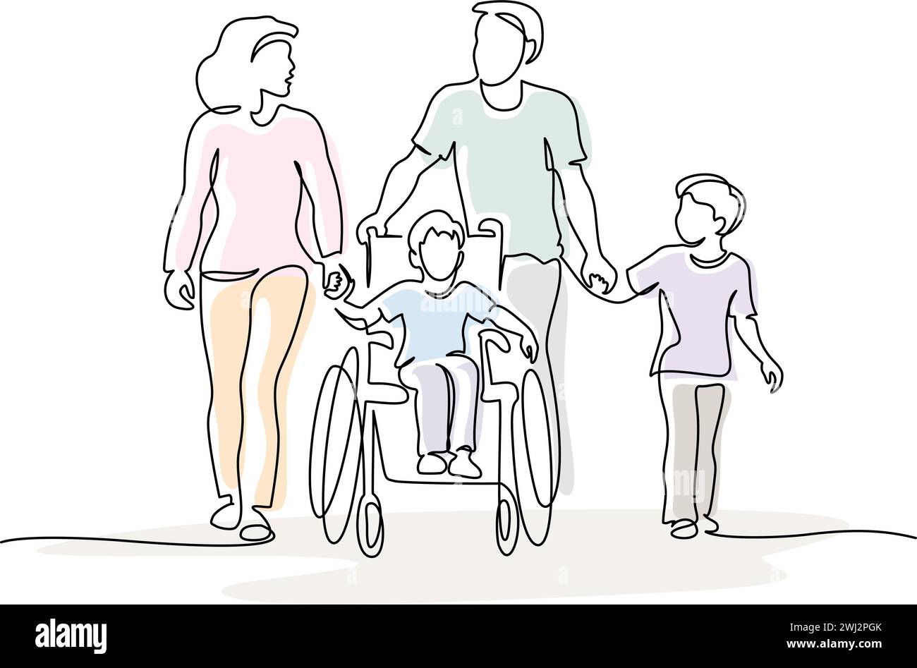 Petit garçon handicapé avec sa famille ensemble en plein air ...