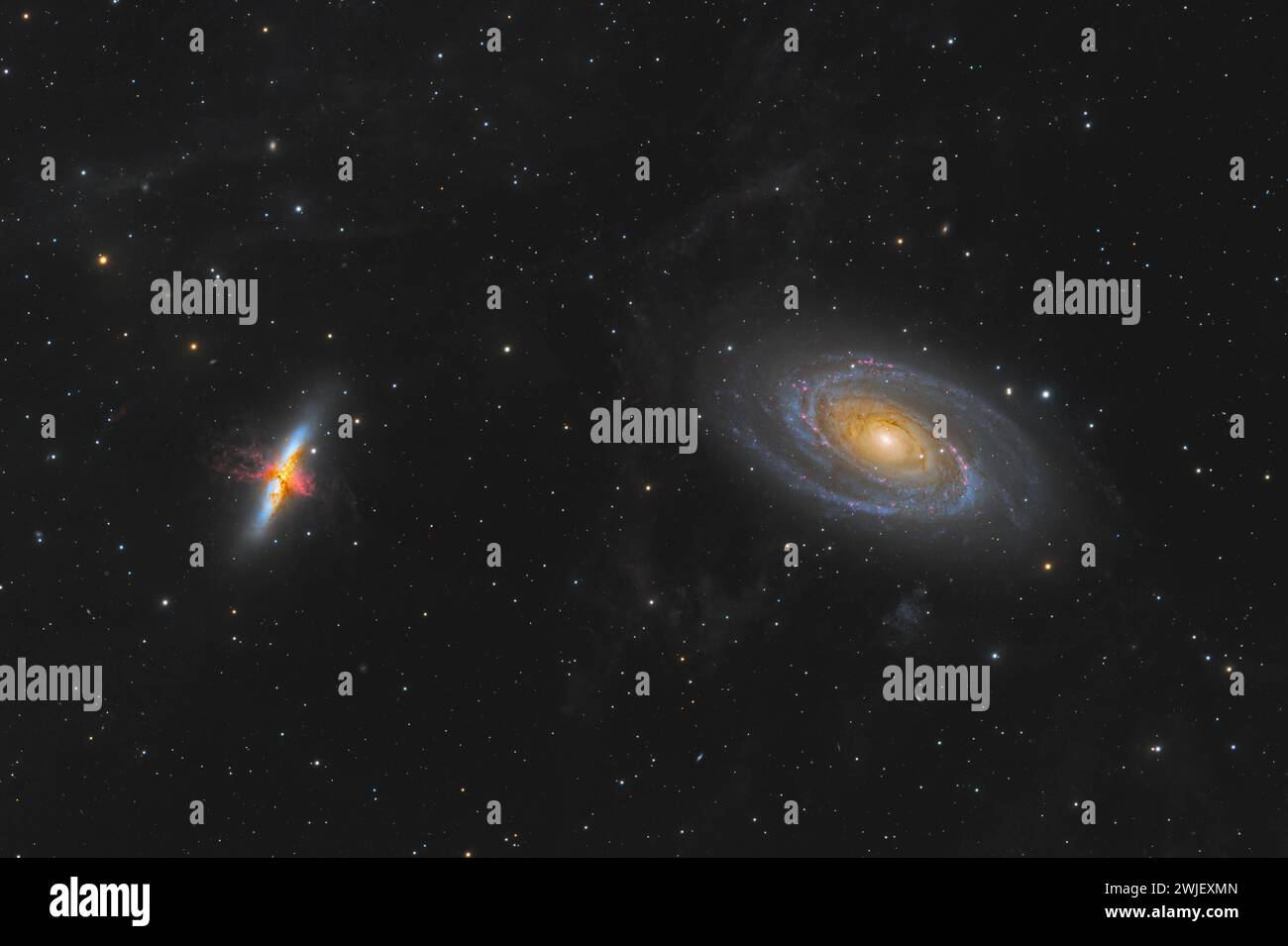 Messier 81, la galaxie de Bode (NGC 3031) et Messier 82 (la galaxie, NGC 3034 cigares) dans la ...