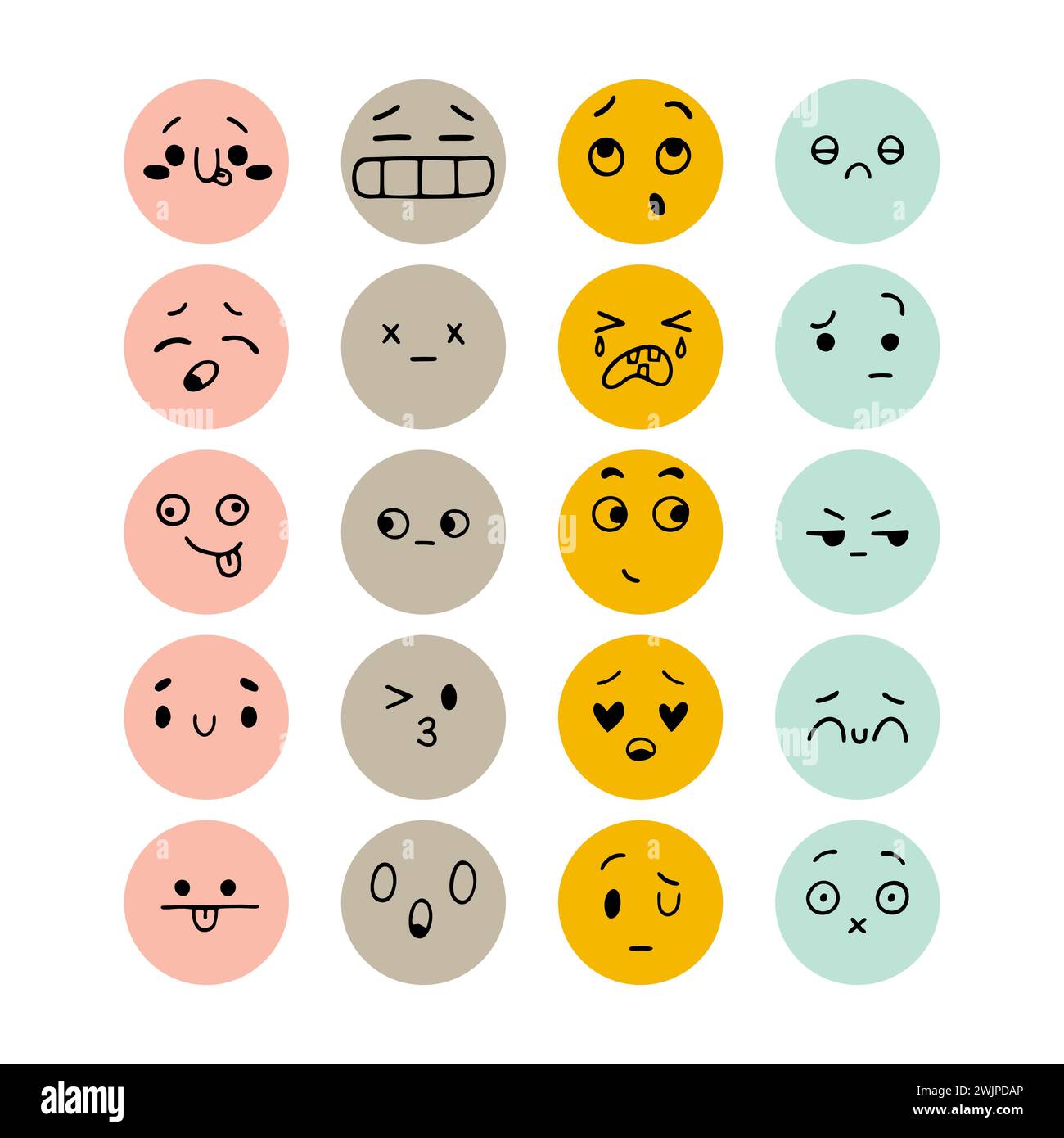 Ensemble de visages smiley drôles dessinés à la main. Ensemble d ...