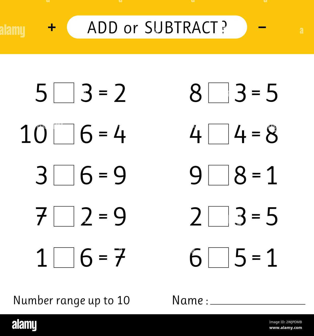 Ajouter ou soustraire. Plage de numéros jusqu'à 10. Addition et ...