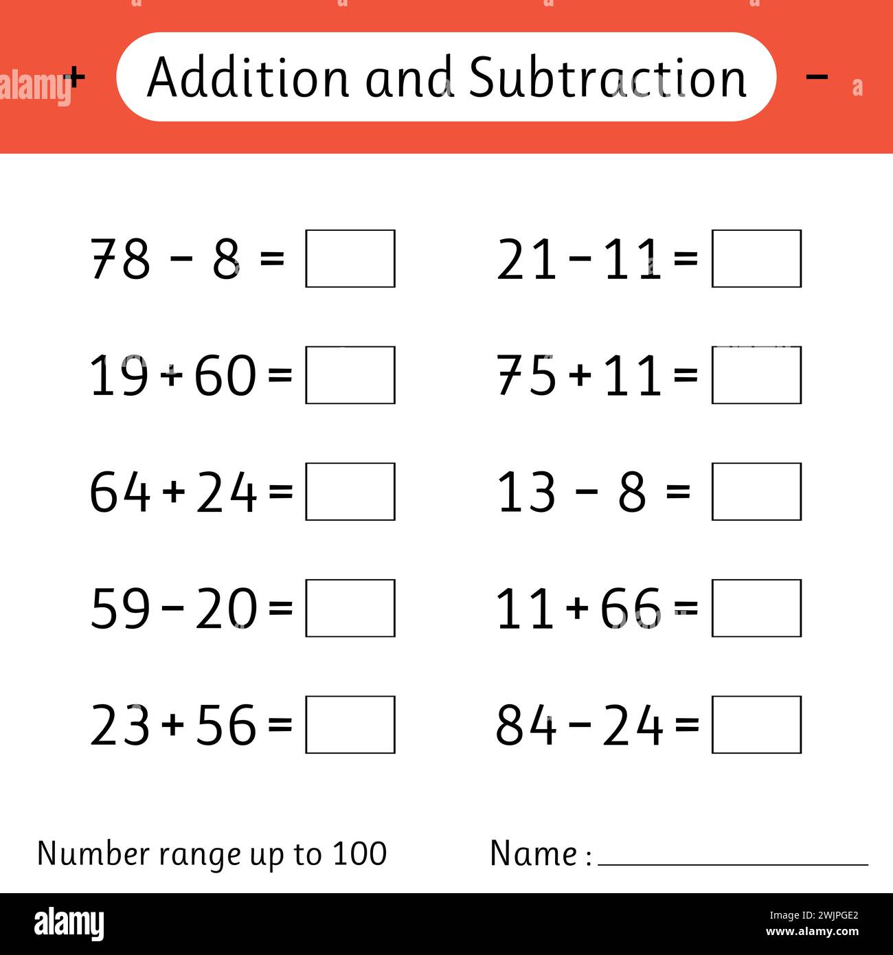 Addition et soustraction. Plage de numéros jusqu'à 100. Mathématiques ...