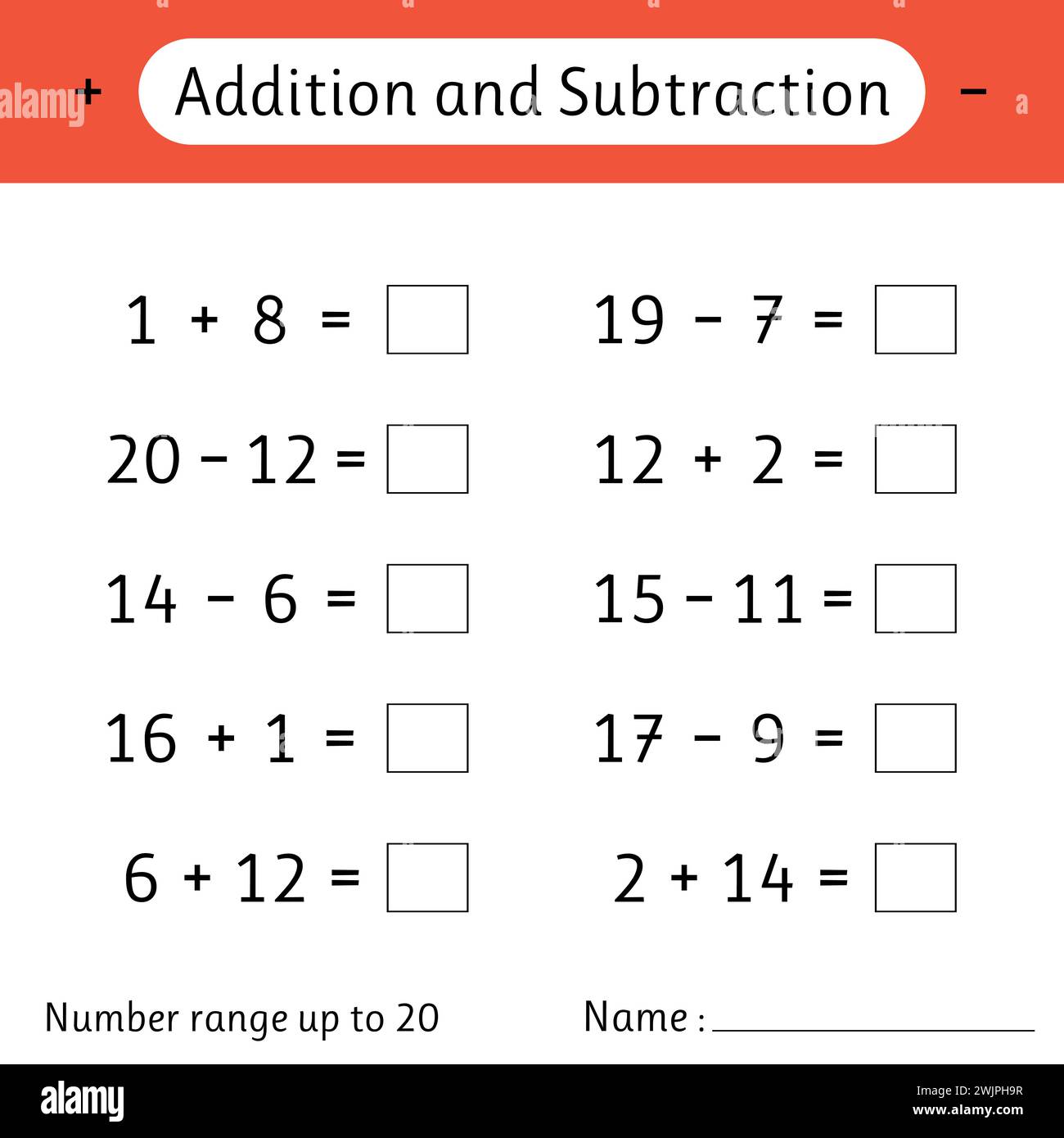 Addition et soustraction. Plage de numéros jusqu'à 20. Mathématiques ...
