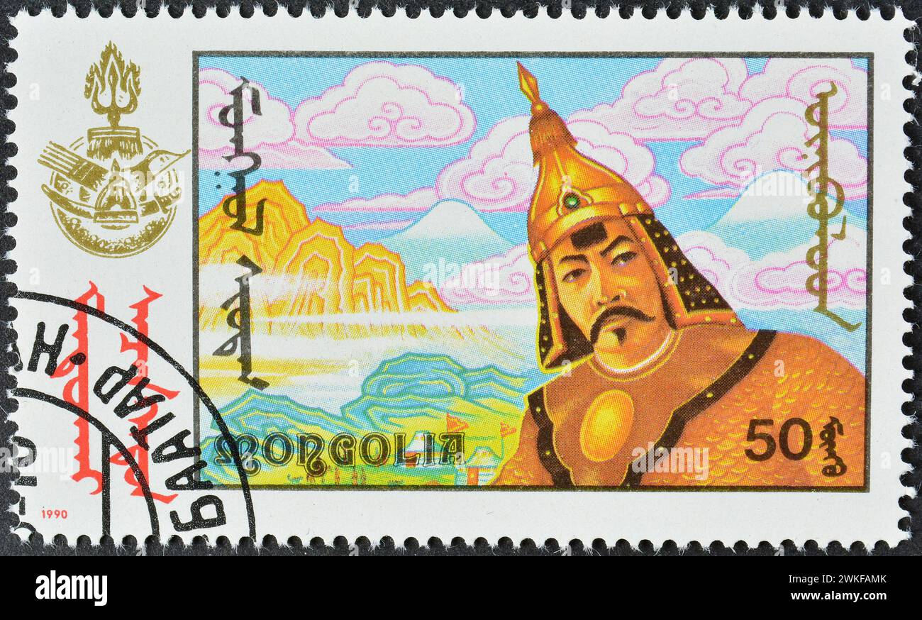 Timbre-poste oblitéré imprimé par la Mongolie, qui montre des scènes du ...