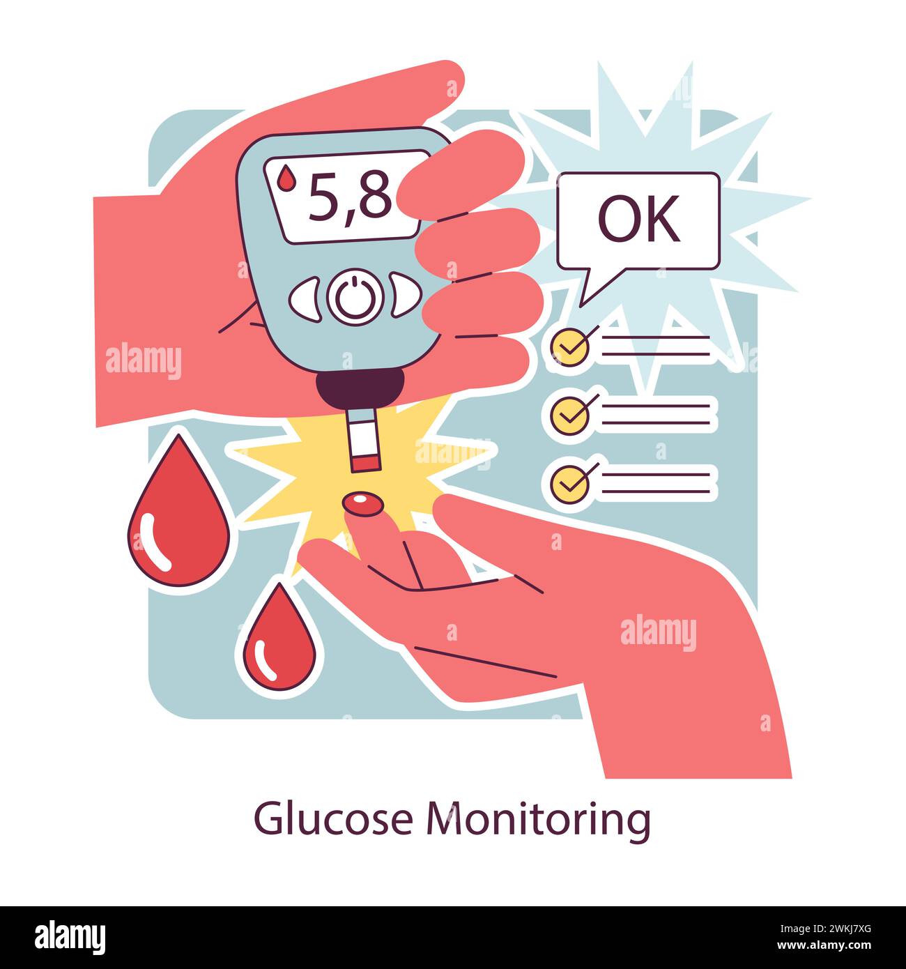 Diabète. Mesure du sucre dans le sang avec un glucomètre. Surveillance ...