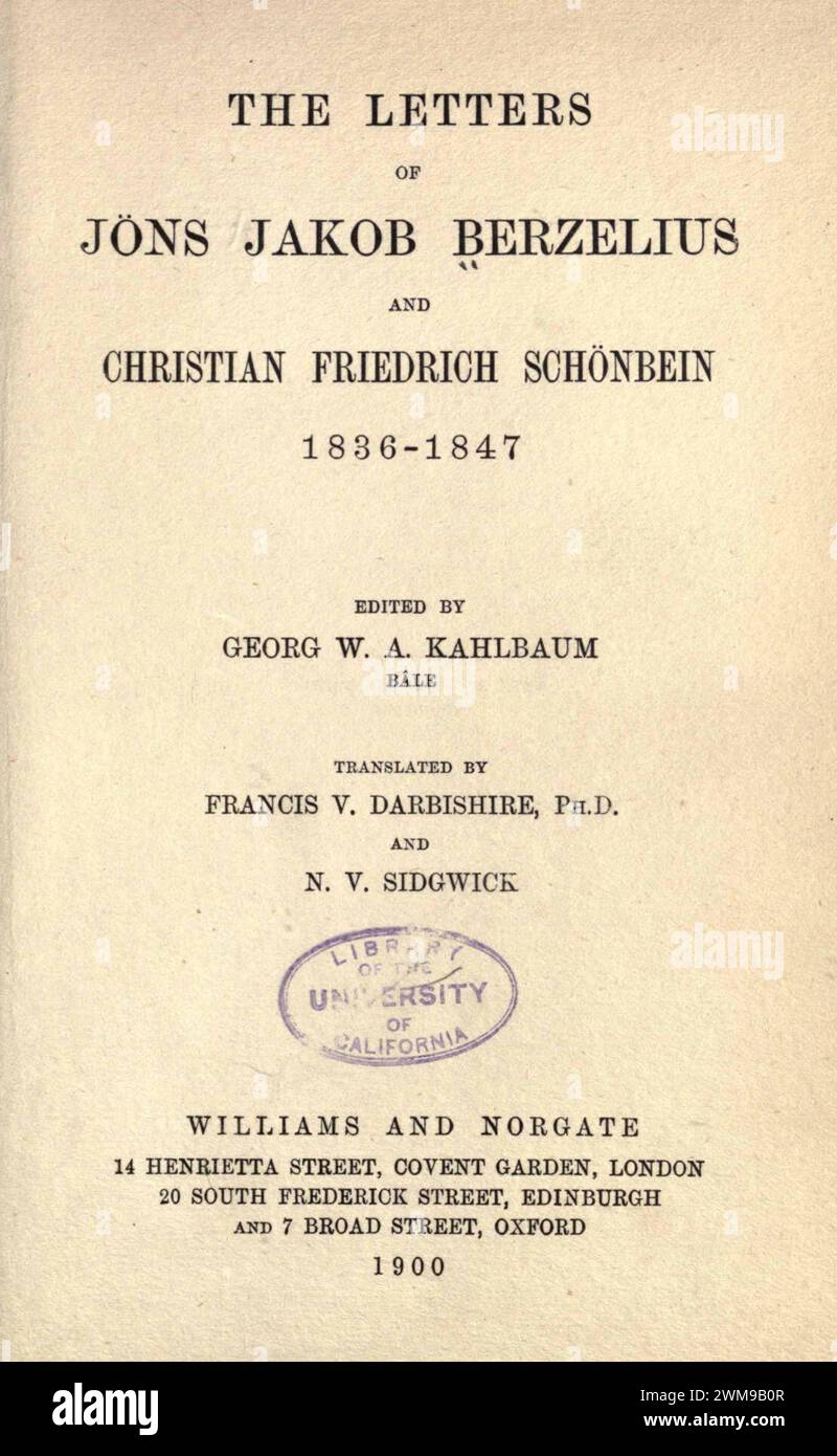 Les lettres de jons jakob berzelius et christian friedrich schonbein ...