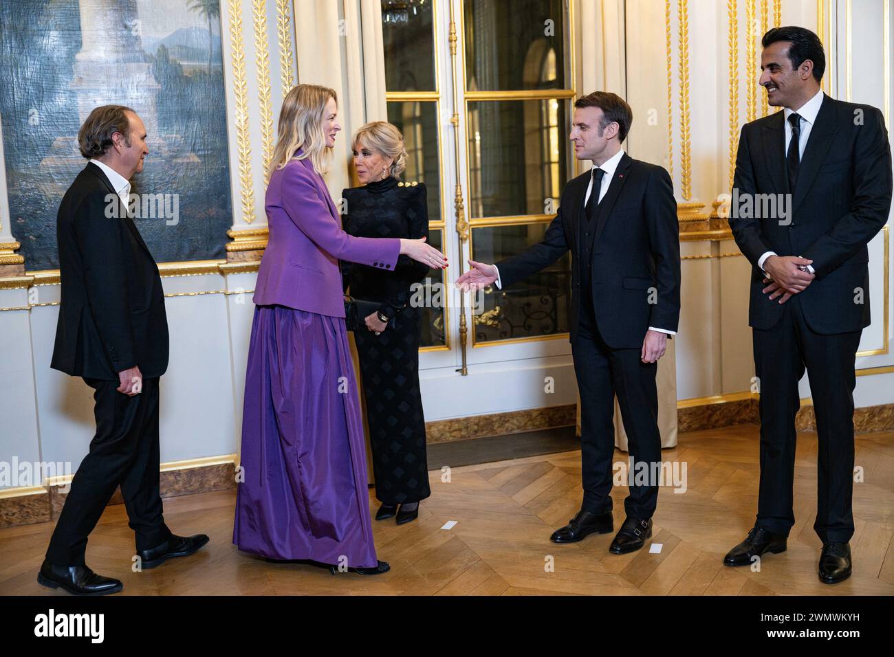 Paris, France. 27 février 2024. Xavier Niel et Delphine Arnault ...
