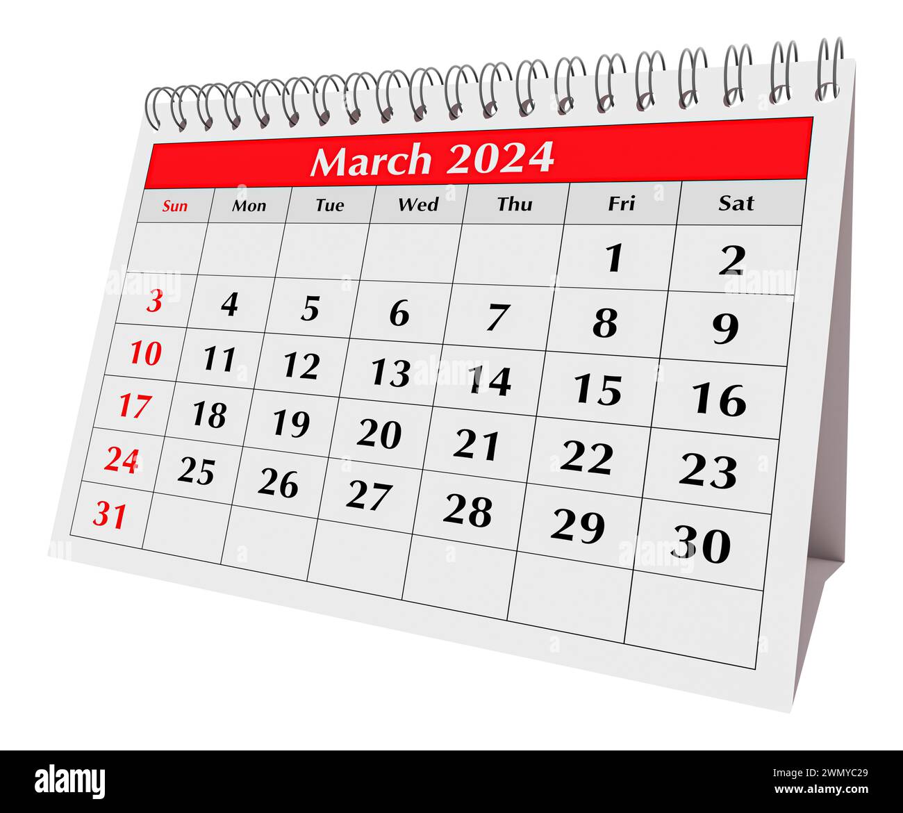 Calendrier de mars 2024. Page du calendrier mensuel annuel du bureau d ...