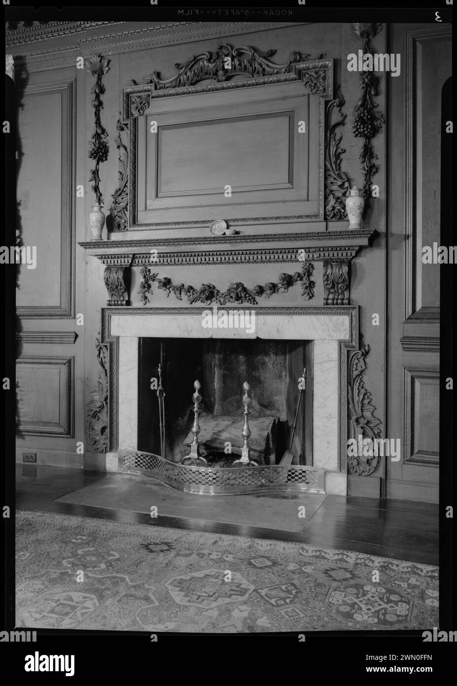 Détail, cheminée, salle de banquet 'Great Hall', Jeremiah Lee Mansion ...