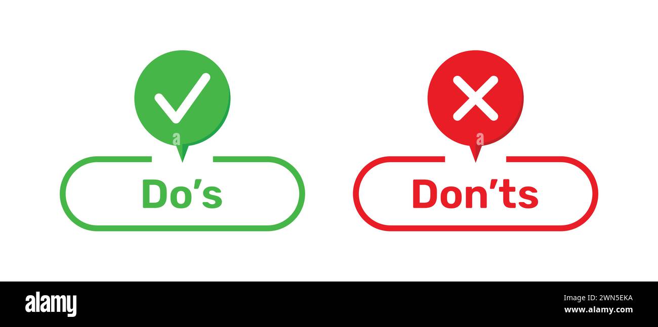 Symboles bons et mauvais avec boutons à faire et à ne pas faire ...