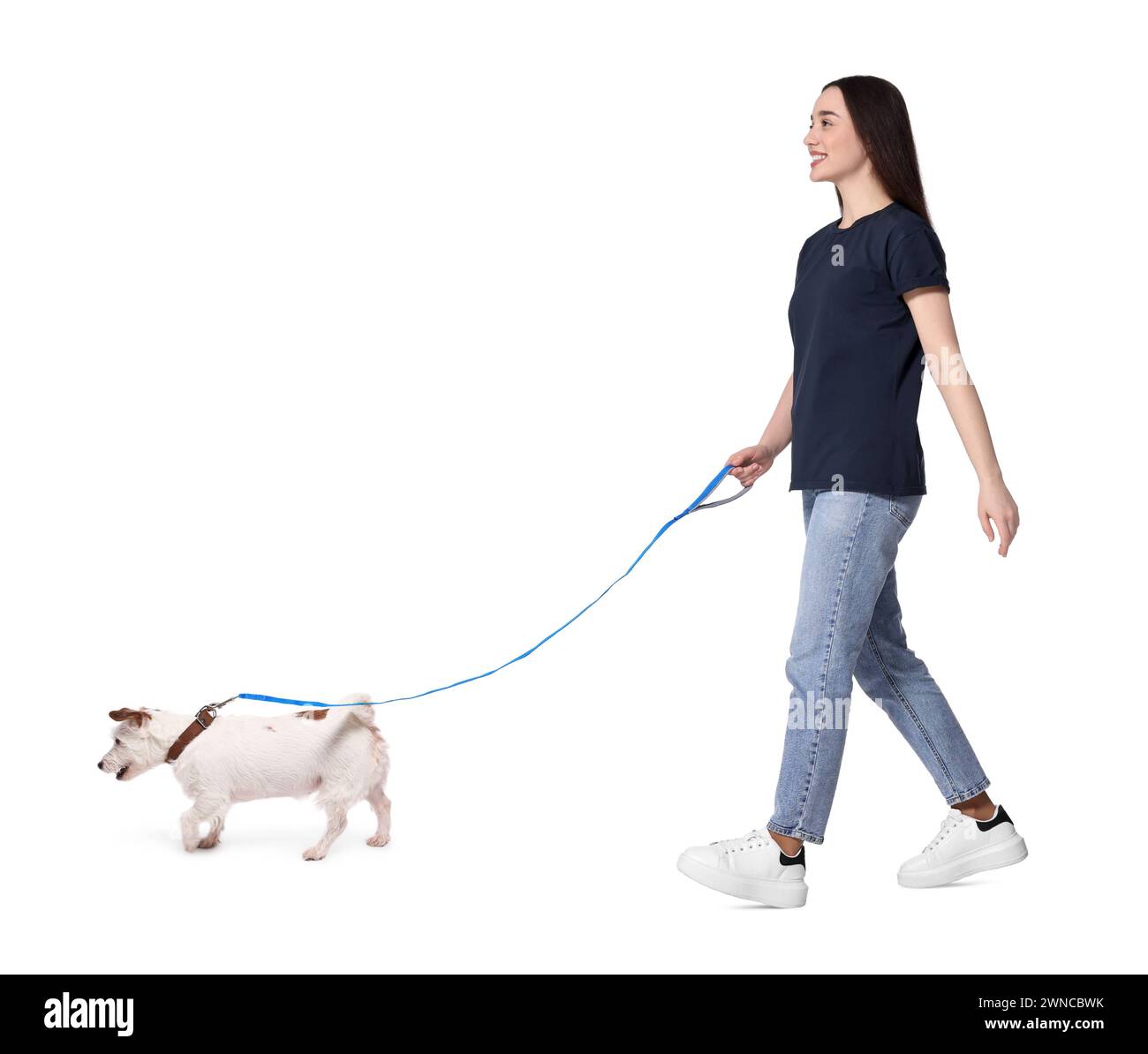 Femme promener le chien Banque d'images détourées - Alamy