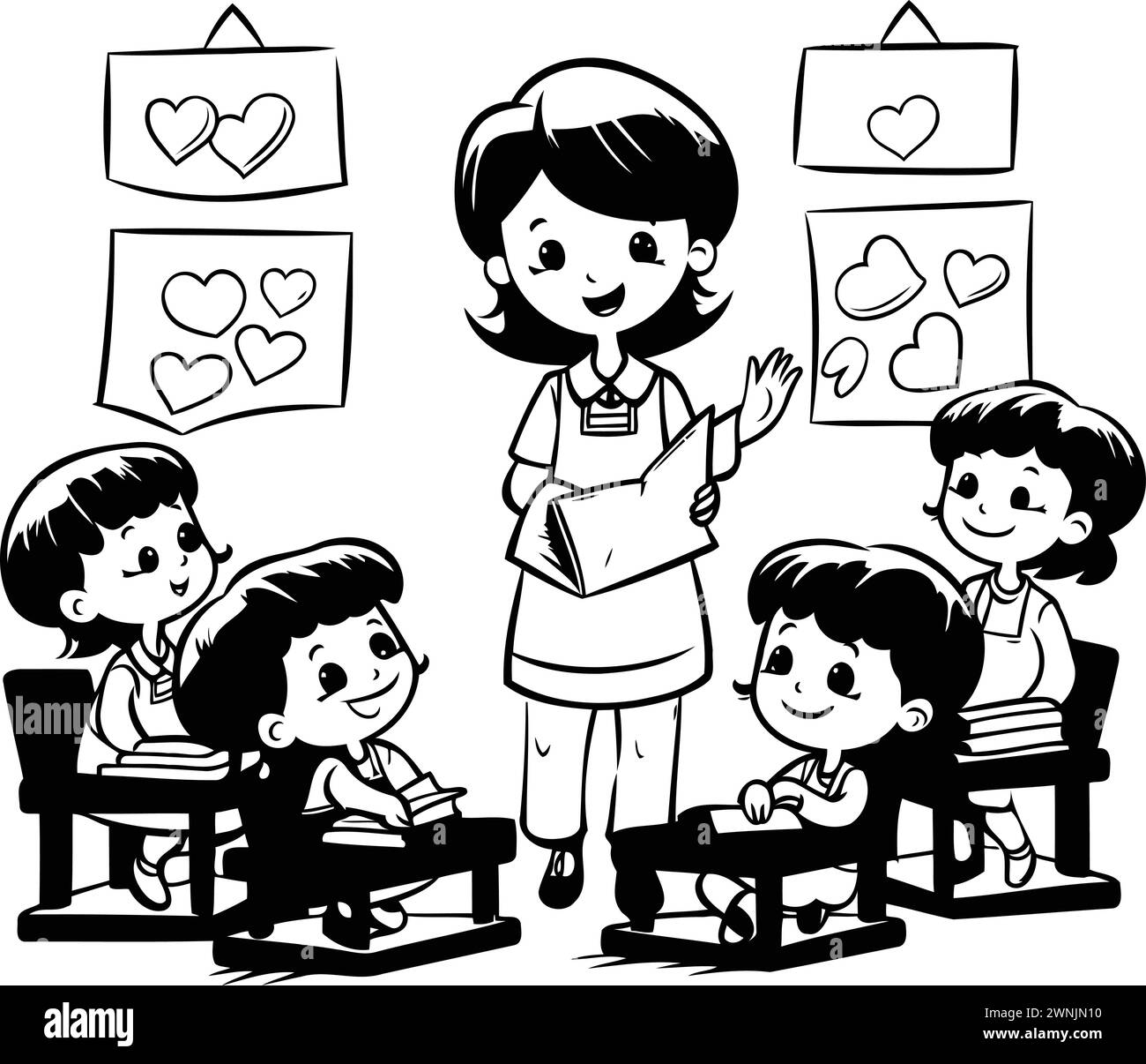 Clipart illustration preschool classroom Banque d'images noir et blanc ...