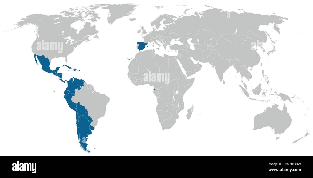 Carte des pays hispanophones Banque d'images vectorielles - Alamy