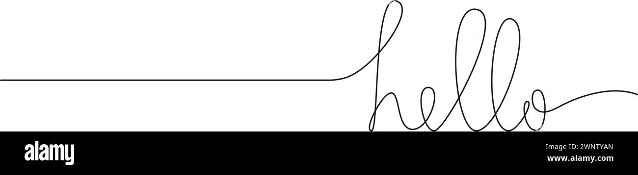 Dessin continu d'une seule ligne de mot manuscrit HELLO, illustration ...