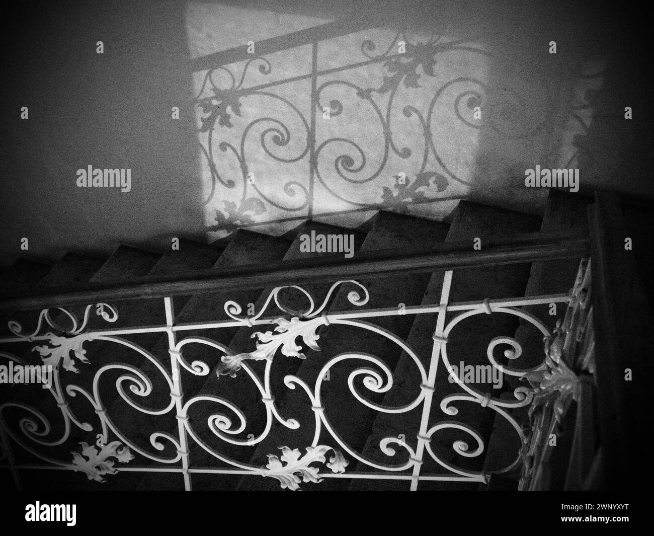 Rampe escalier en fer forgé Banque d'images noir et blanc - Alamy