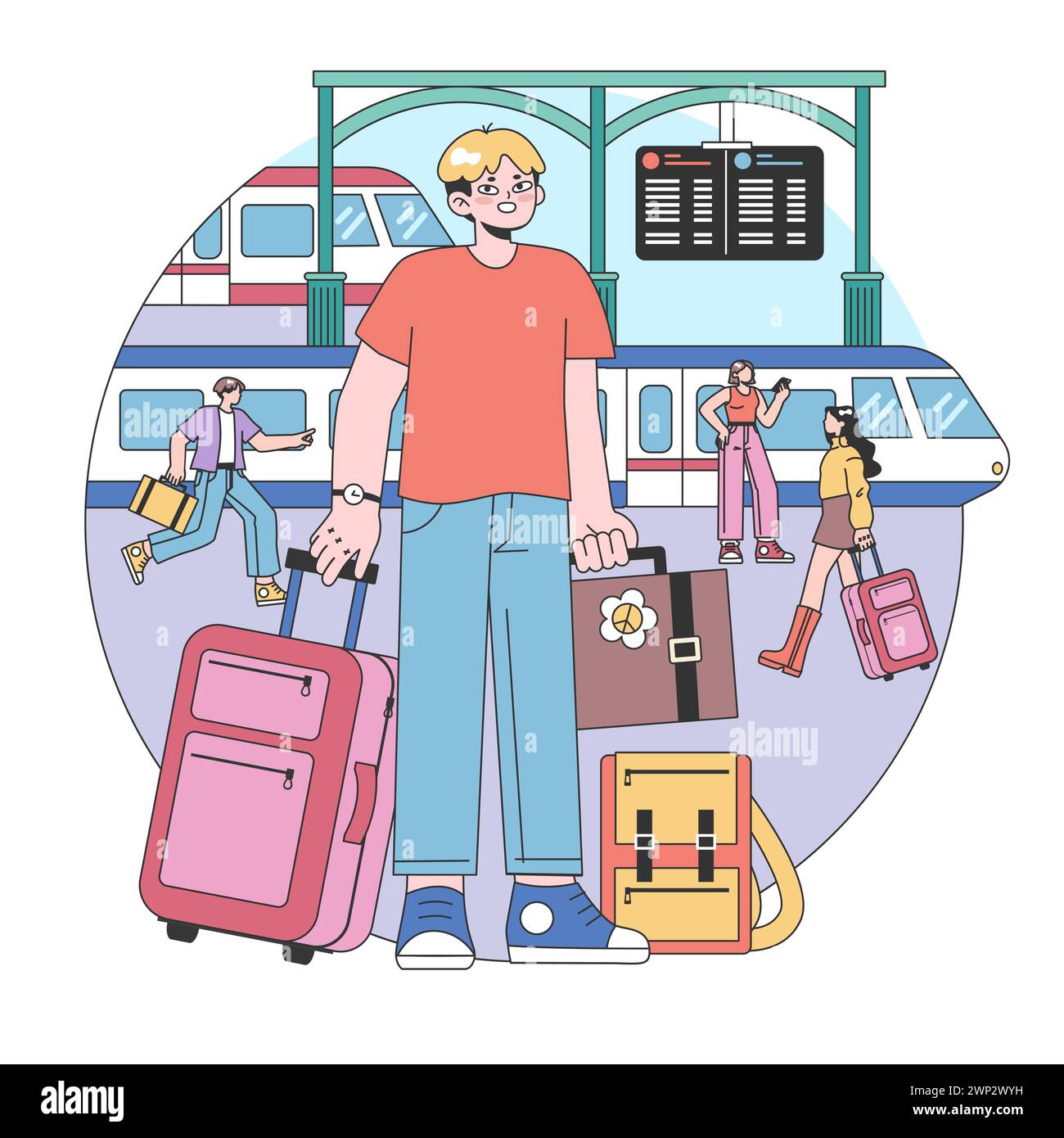 Passagers embarquant des bagages de train Banque d'images vectorielles - Alamy