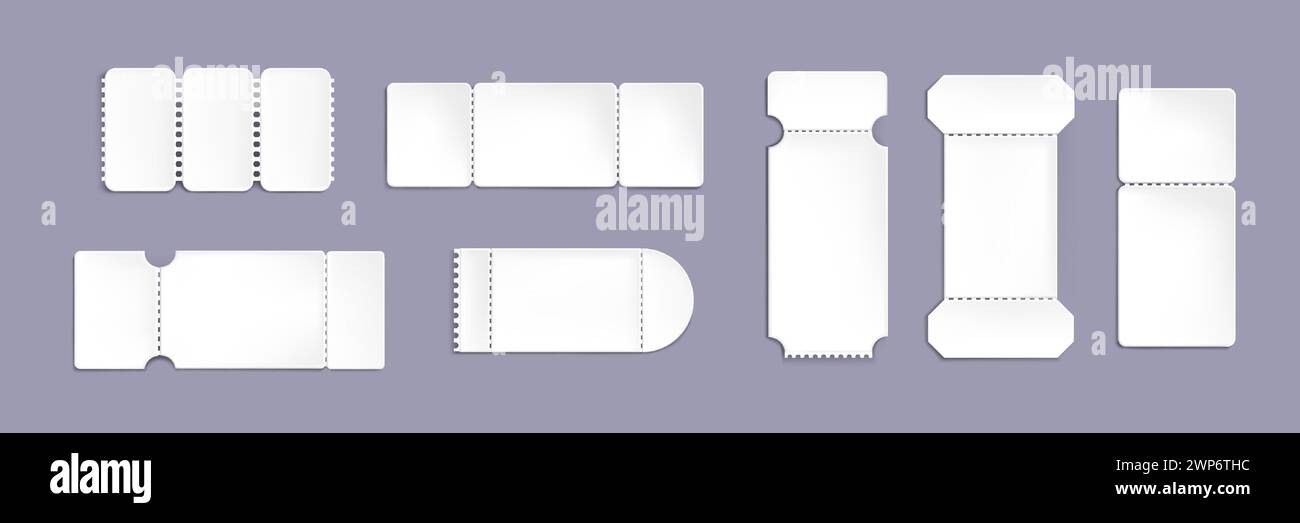 Modèles de tickets papier définis isolés sur fond gris. Illustration ...