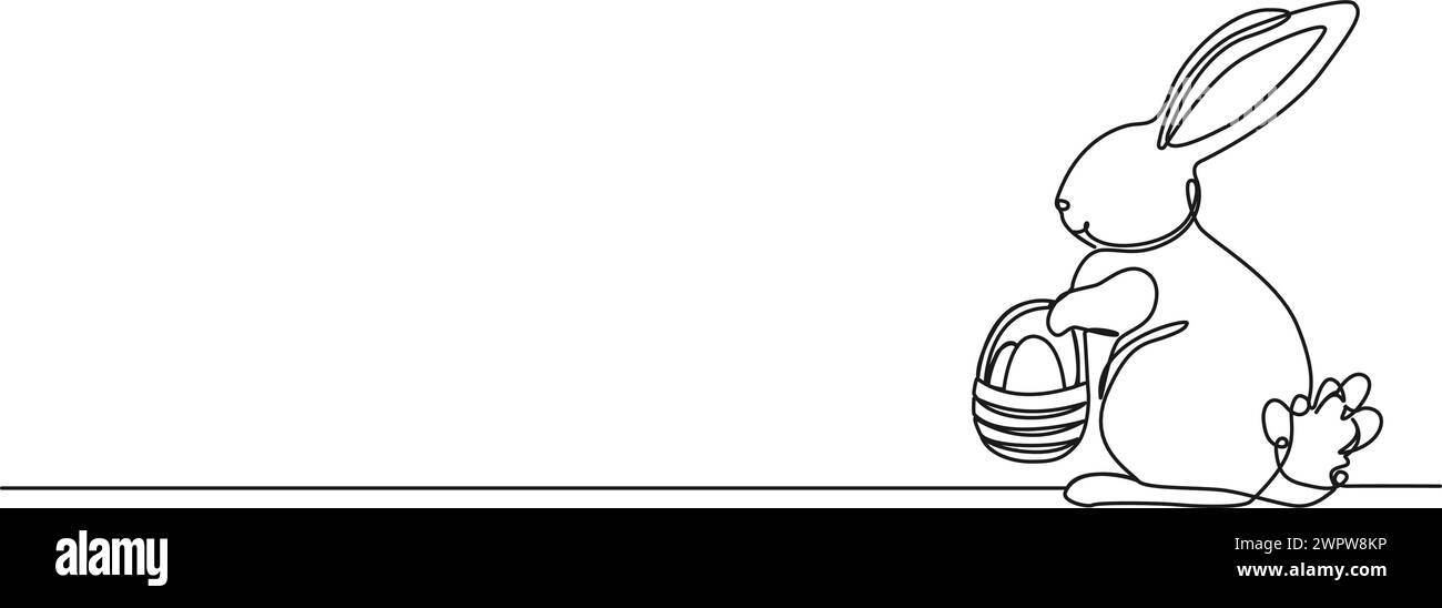 dessin simple ligne continu de lapin de pâques, illustration ...
