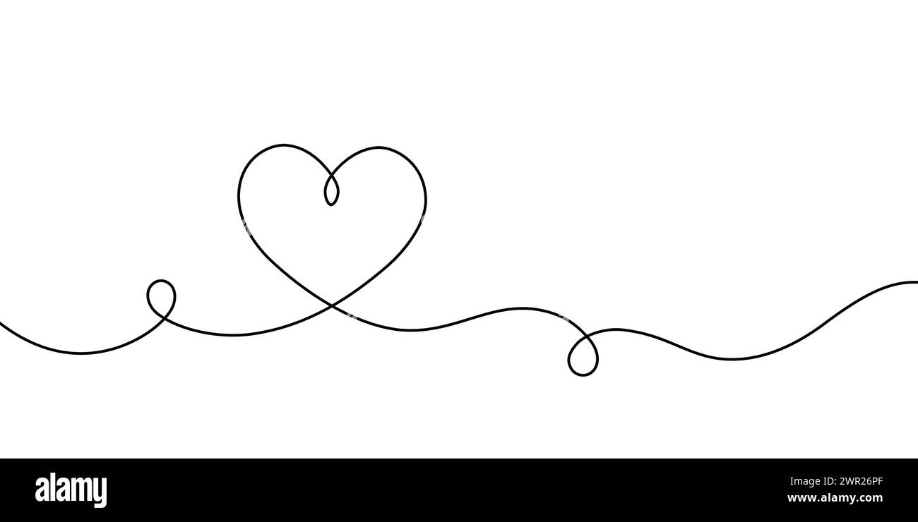 Cœur dessiné à la main. Tracé de la ligne continue du coeur. Coeur à ...