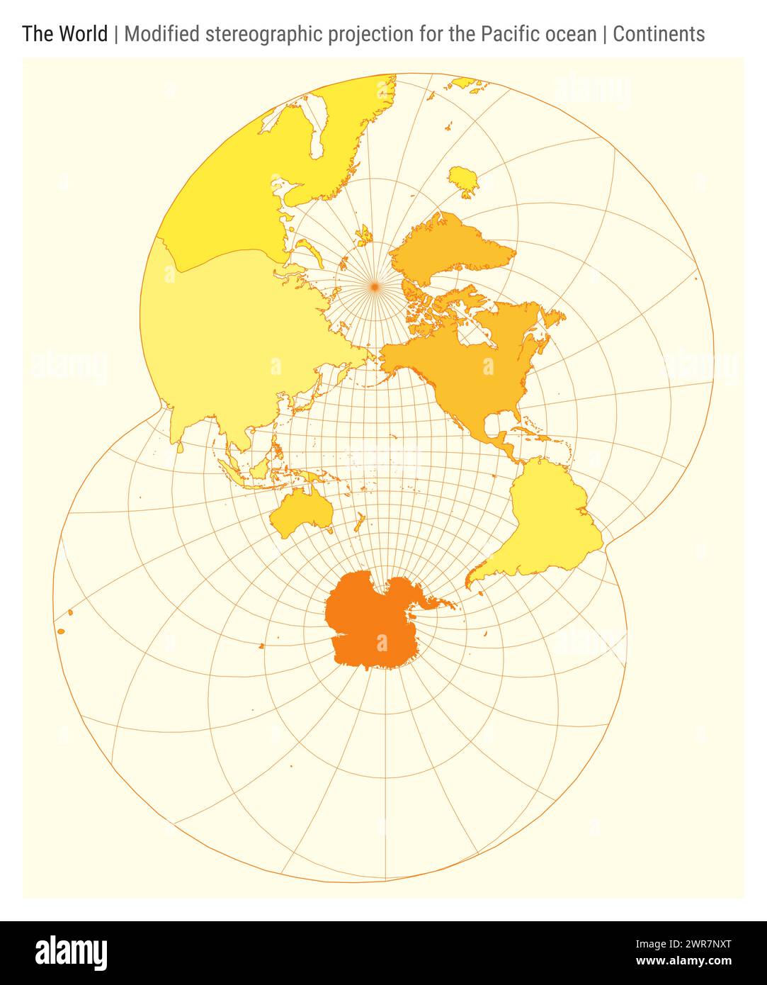 Carte du monde. Projection stéréographique modifiée pour l'océan ...