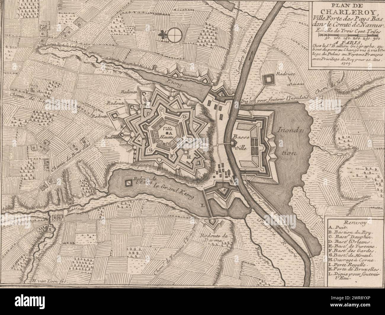 Plan forteresse de Charleroi, Plan de Charleroy, ville forte des pays ...